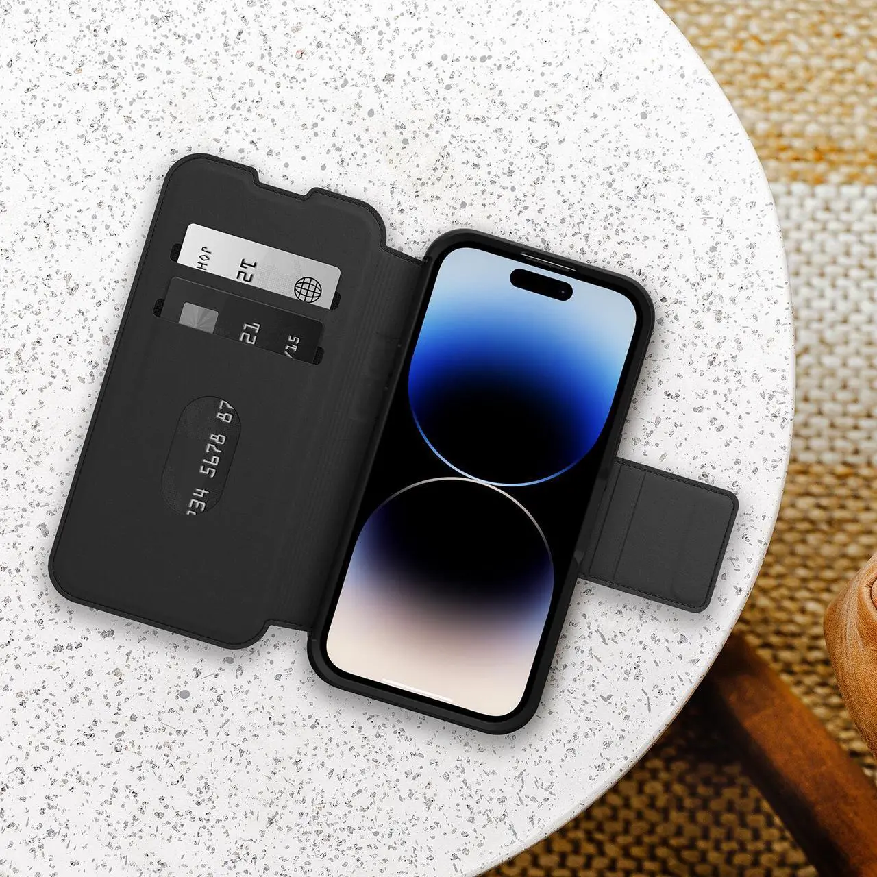 OtterBox Strada Series Black iPhone 14 Plus Case Wallet Cover with Clip ...