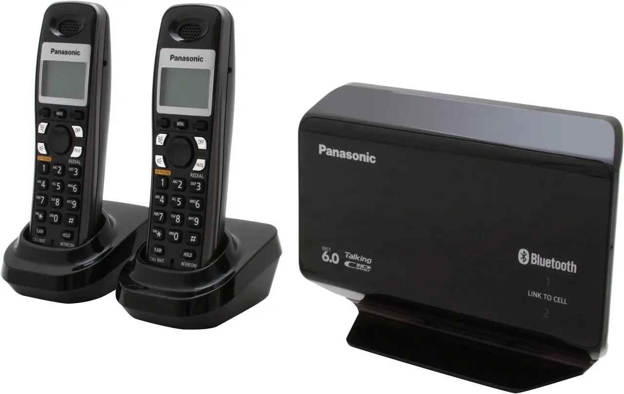 Panasonic KX-TH1212B 1.9 GHz DECT 6.0 2X Handsets Link-to-Cell Expandable Bluetooth-Enabled ...