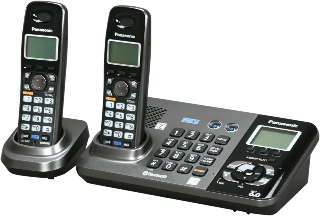 Panasonic KX-TG9382T 1.9 GHz/2.4GHz Digital DECT 6.0/Bluetooth 2X Handsets Cordless Phone ...