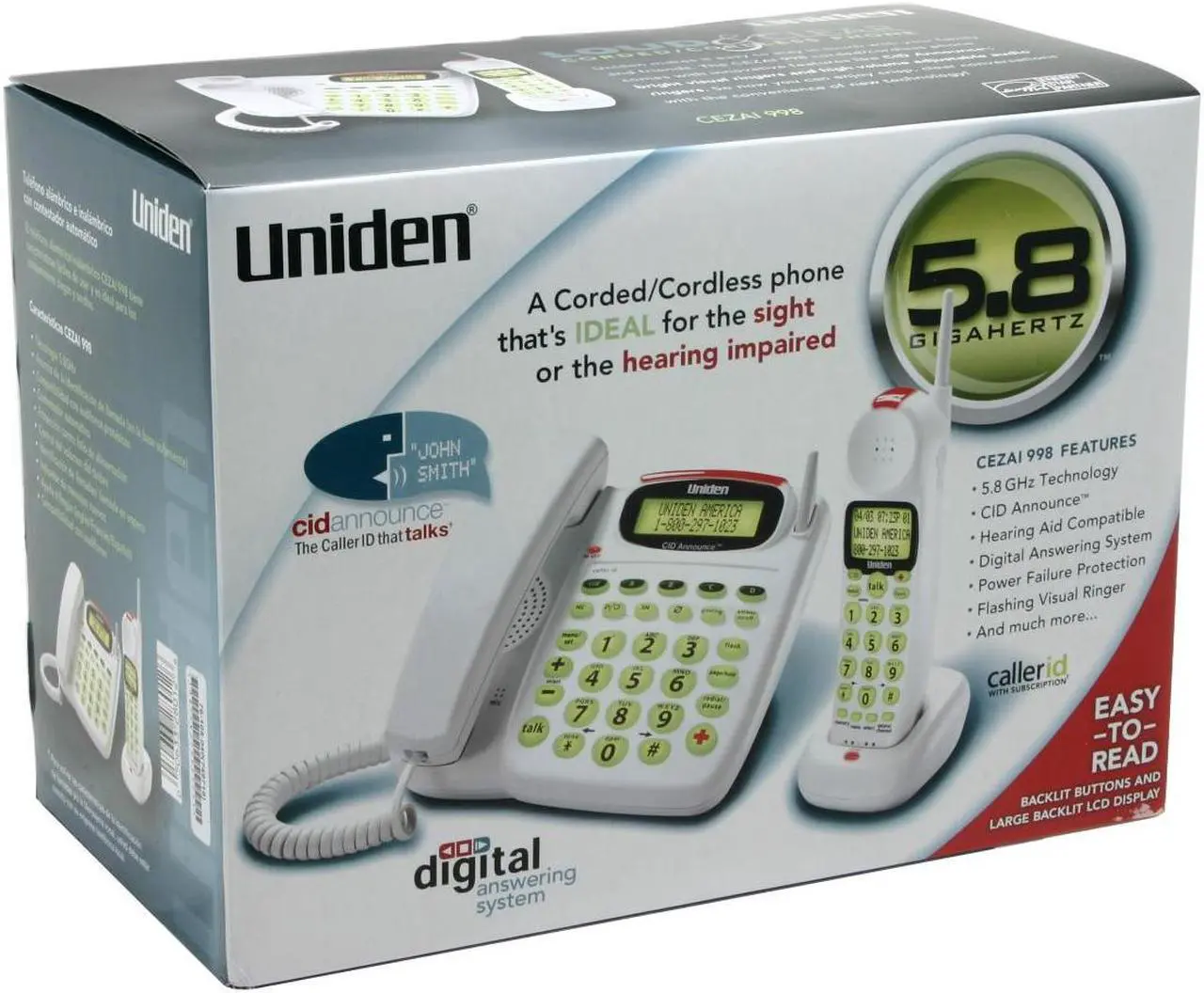 Uniden CEZAI998 5.8 GHz Digital 1X Handsets Cordless/Corded Telephone ...