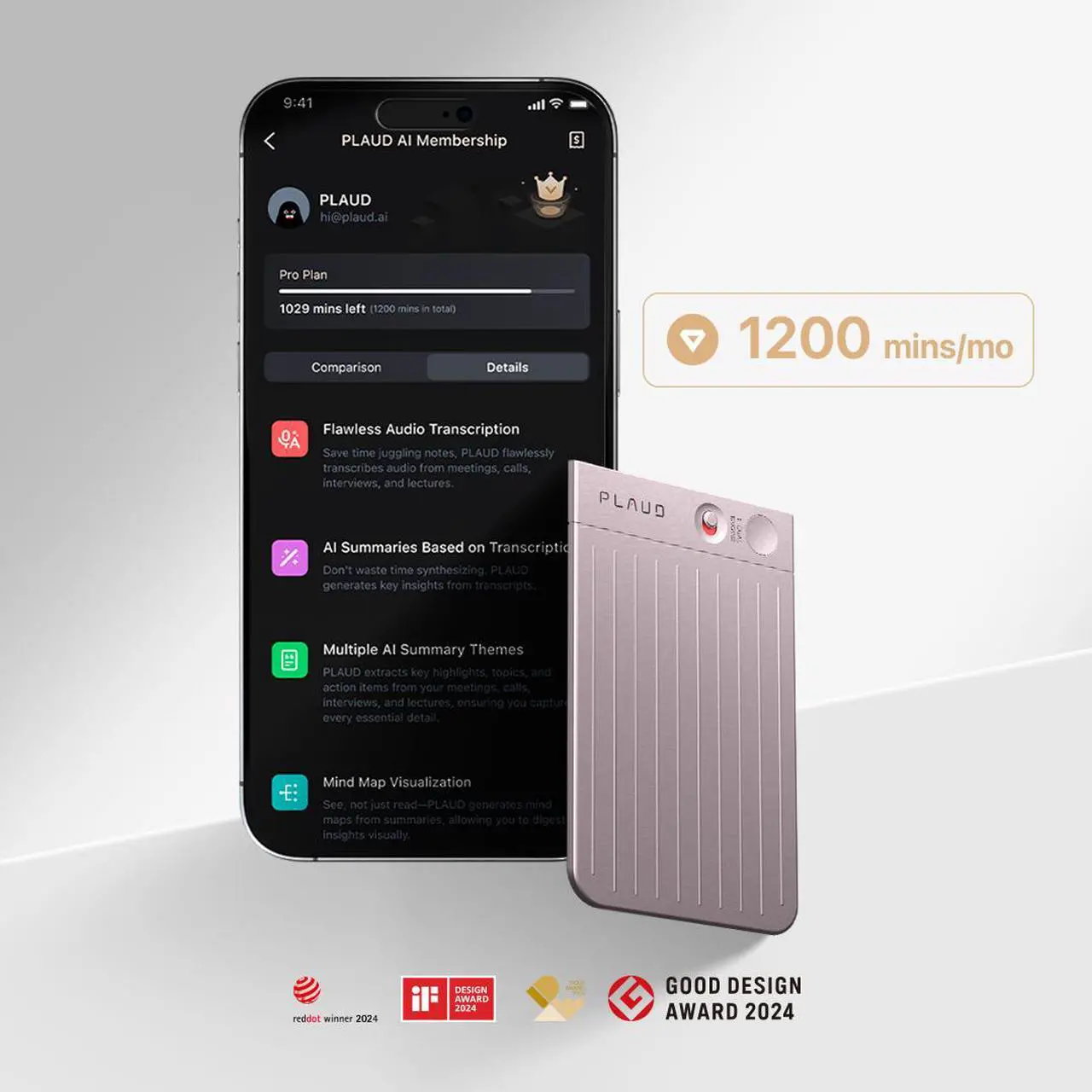 PLAUD NOTE AI Voice Recorder (Starlight) Black Magnetic Case Included ...