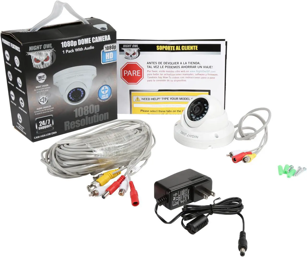 NightOwl 1080p HD Analog White Audio Enable Dome Camera with 100 ft ...