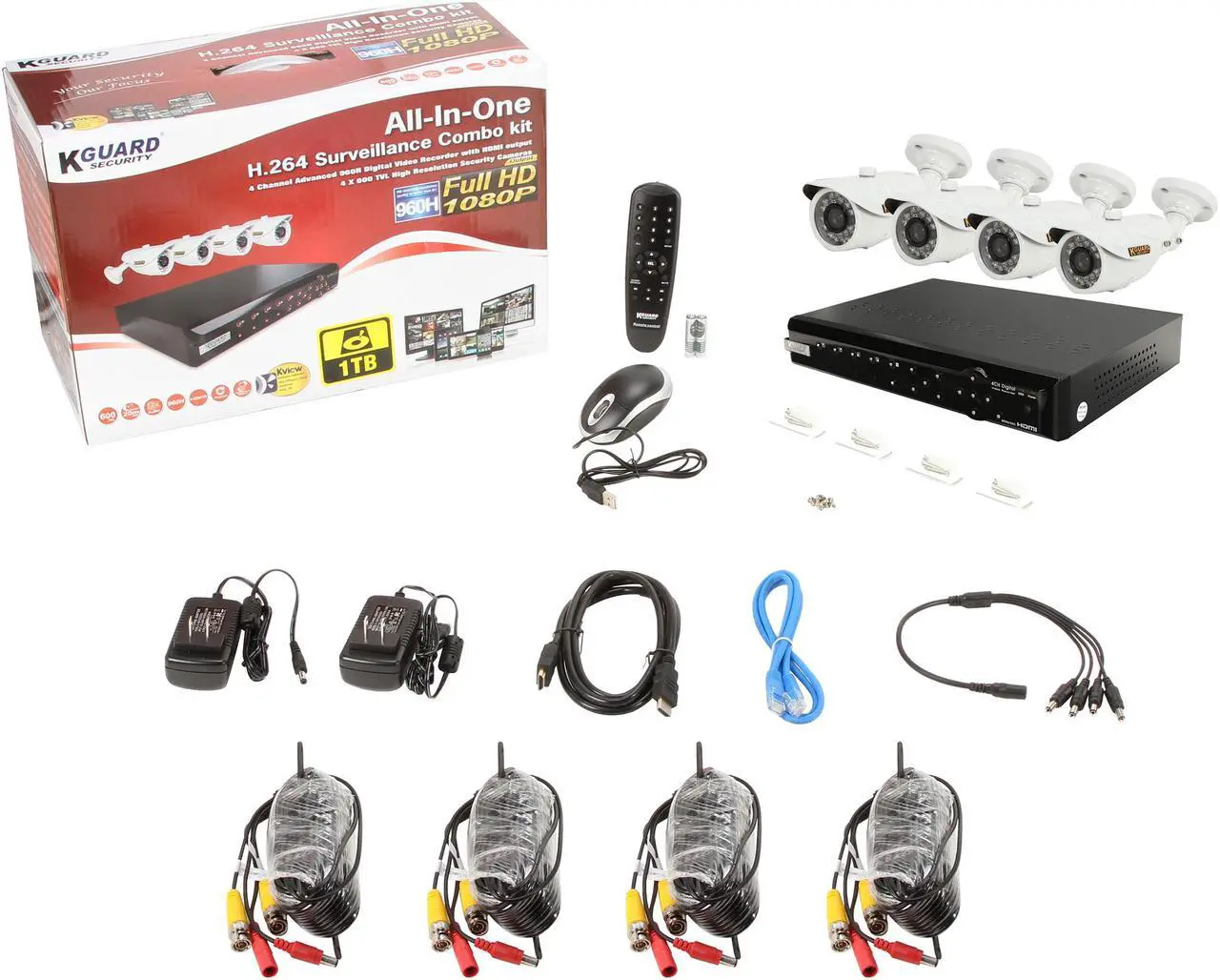 KGuard NS421-4HW227D-1TB 4 Channel 960H All-In-One Combo Kit - Newegg.com