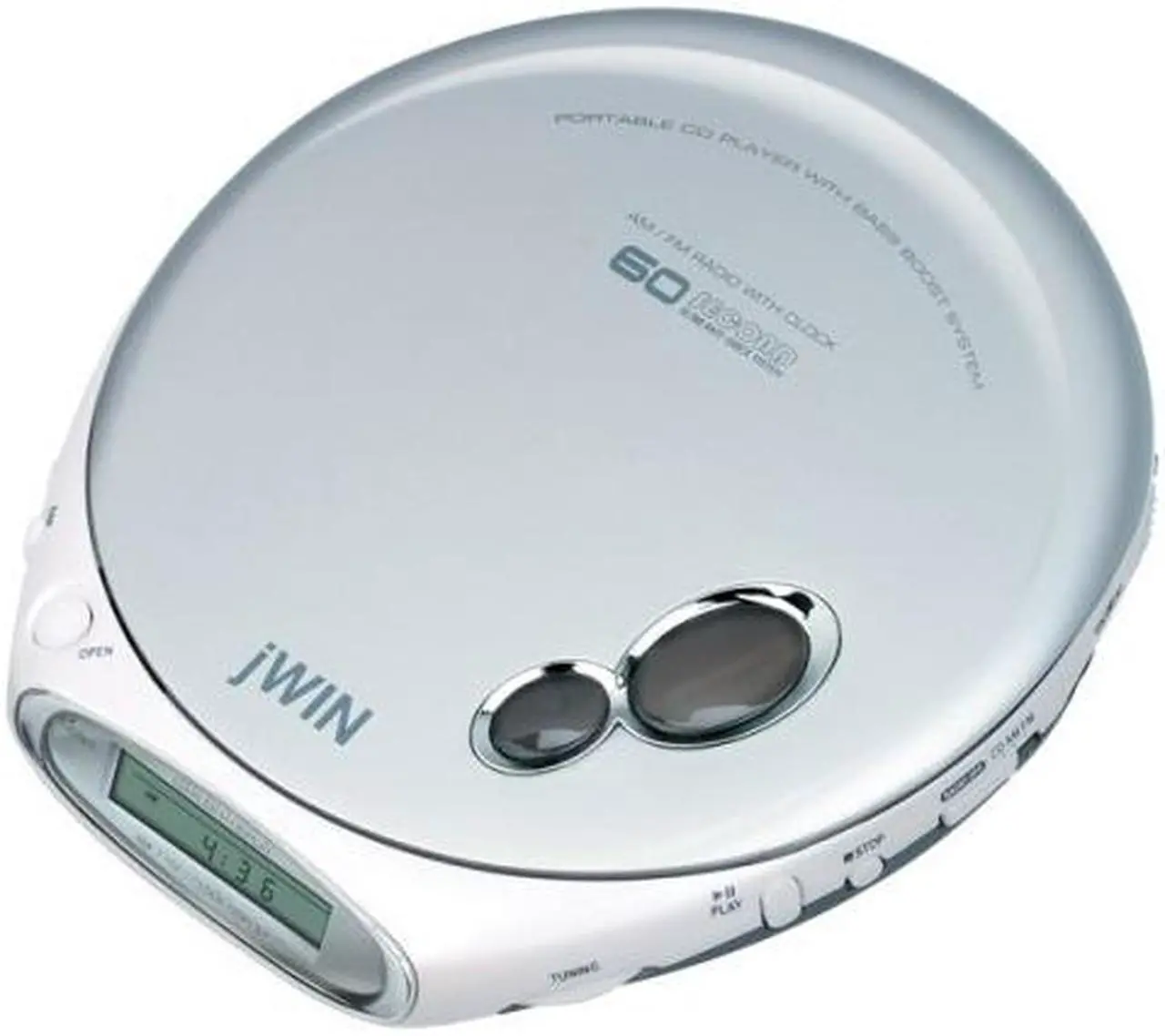 jWIN Personal AM/FM Radio CD Player w/60 sec Anti-Skip Protection JX ...