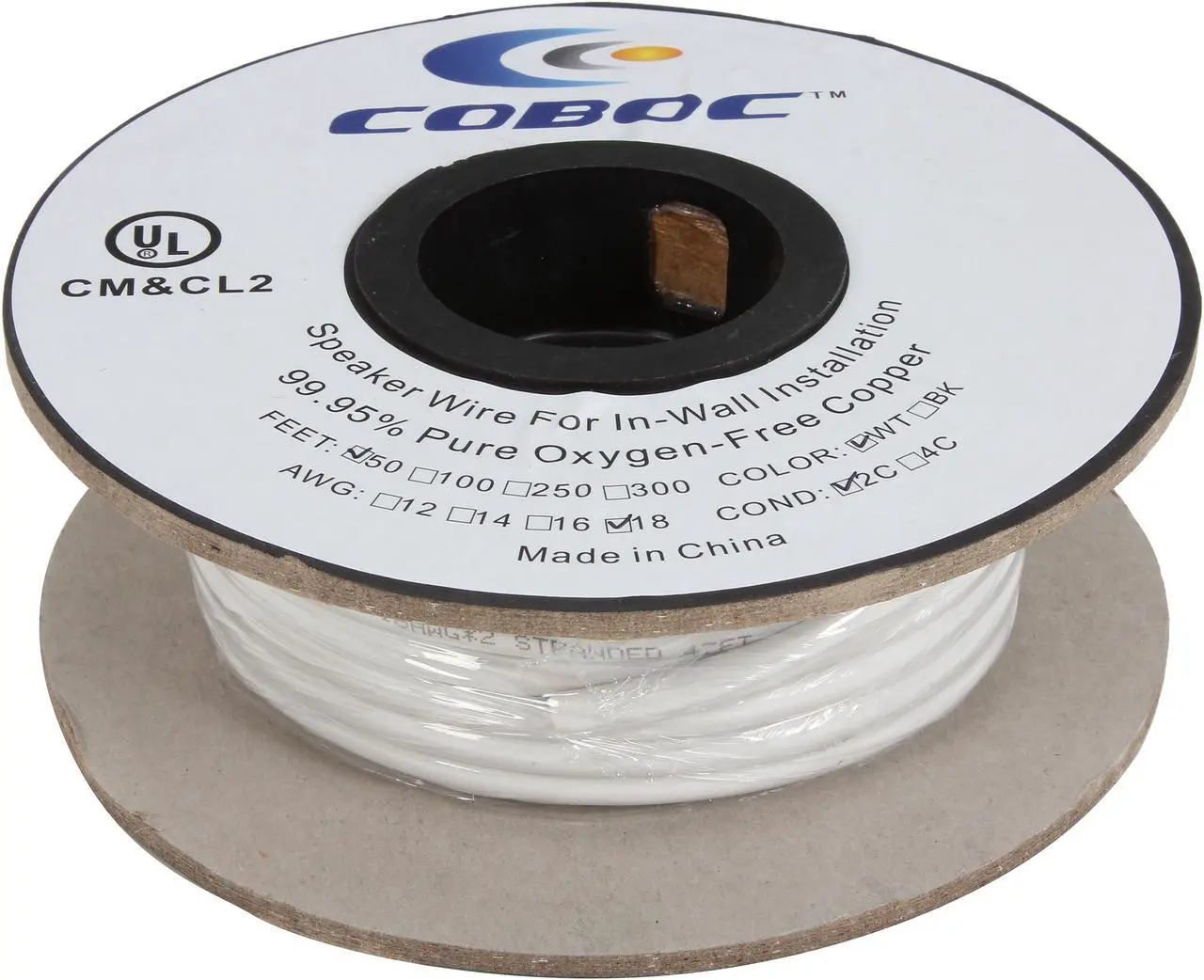 Coboc Model SPW-CL2-2C18-50-WH 50 ft. 2-Conductor CL2 Rated(In-Wall ...