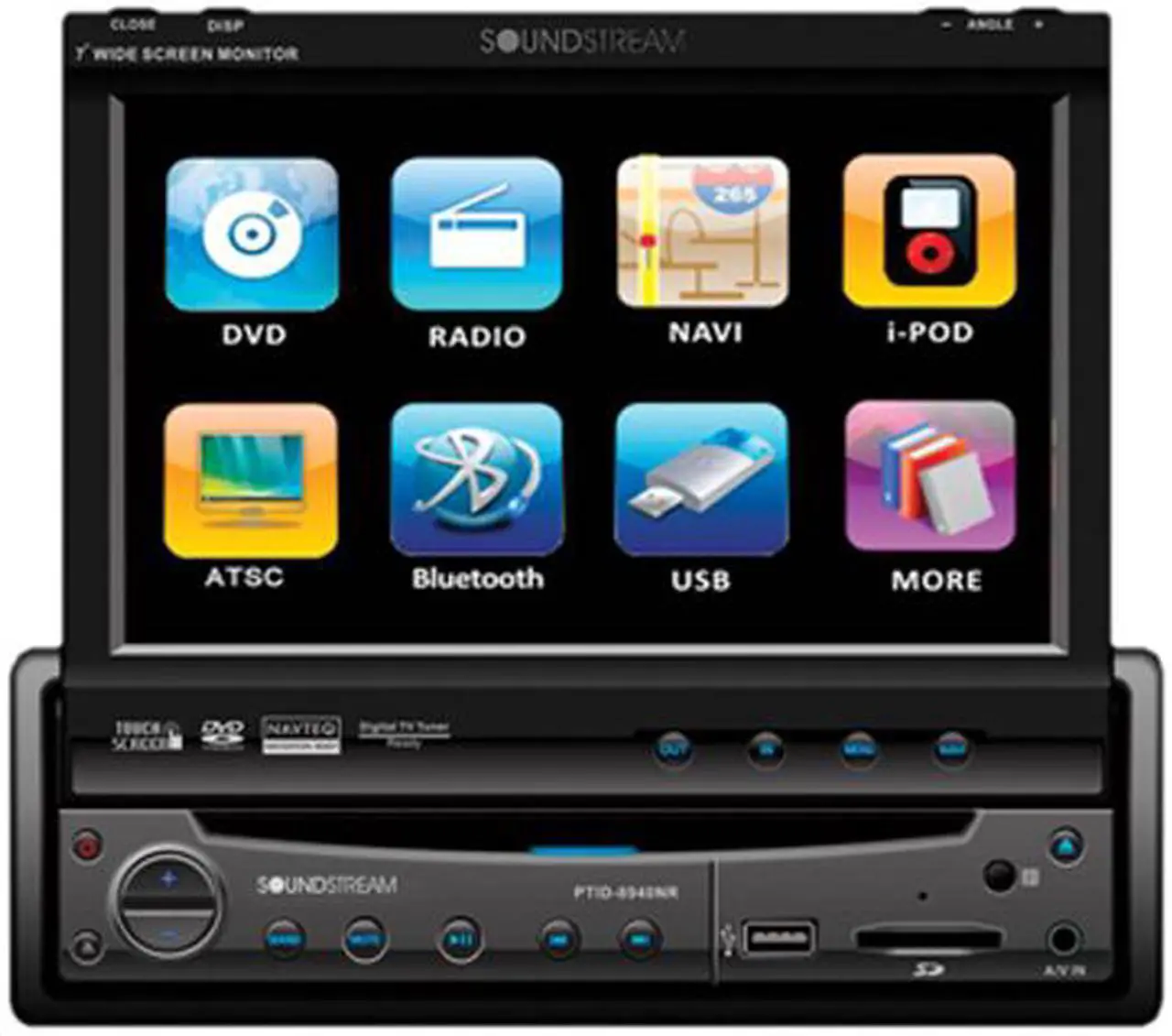 SOUNDSTREAM DVD Receiver w/ 7" Flip-Up Touch Screen & Bluetooth ...