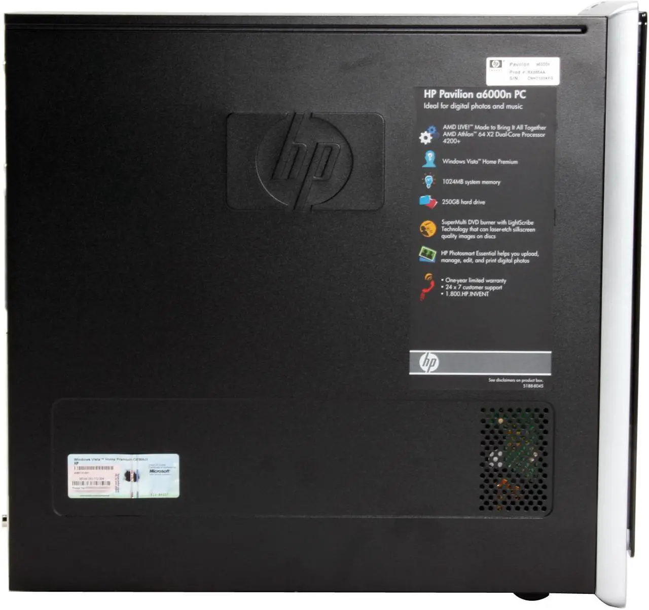 HP Desktop PC Pavilion a6000n(RX885AA) 4200+ 1GB DDR2 250GB HDD Windows ...