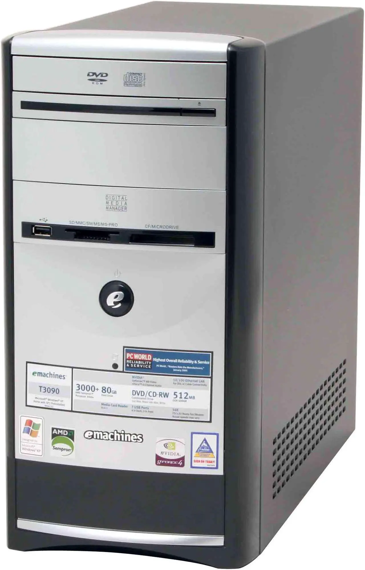 eMachines Desktop PC T3090 3000+ 512MB DDR 80GB HDD Windows XP Home ...