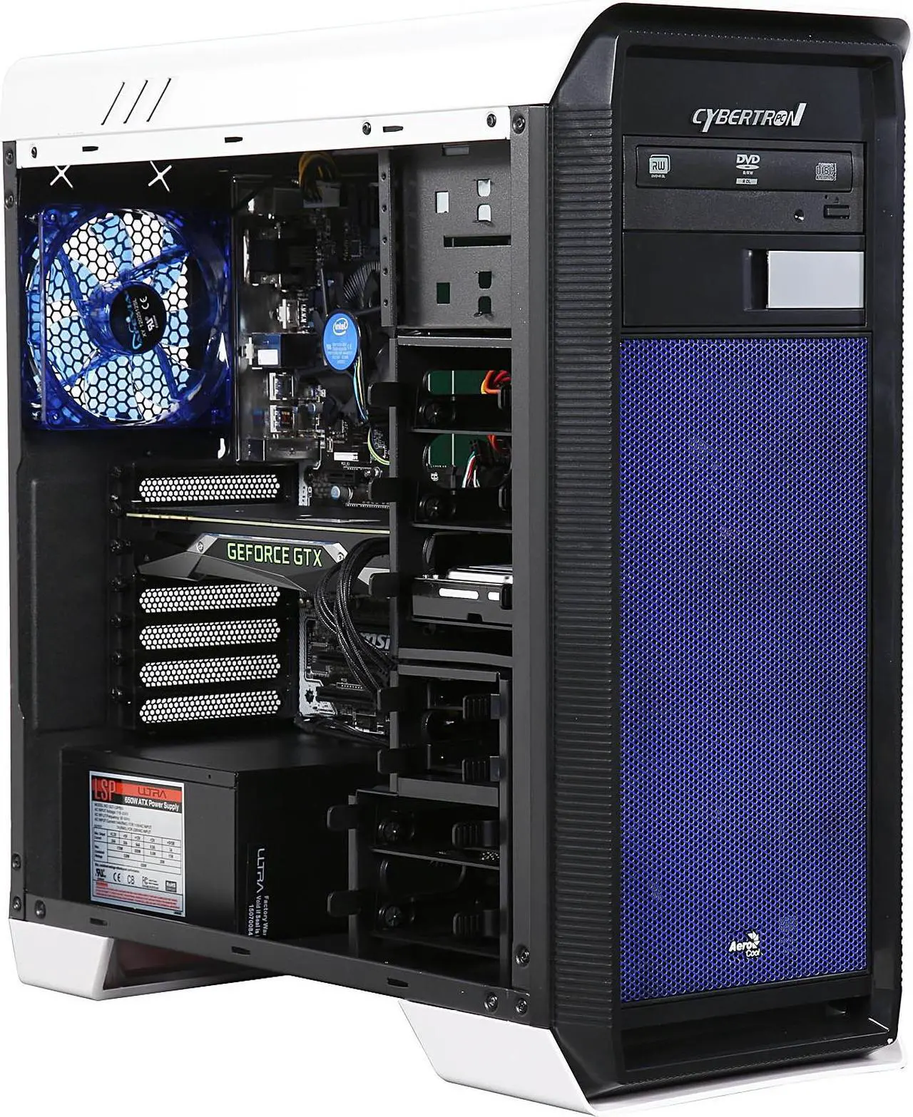 CybertronPC VR Ready Gaming Desktop PC Titanium-1080X (White with Blue ...