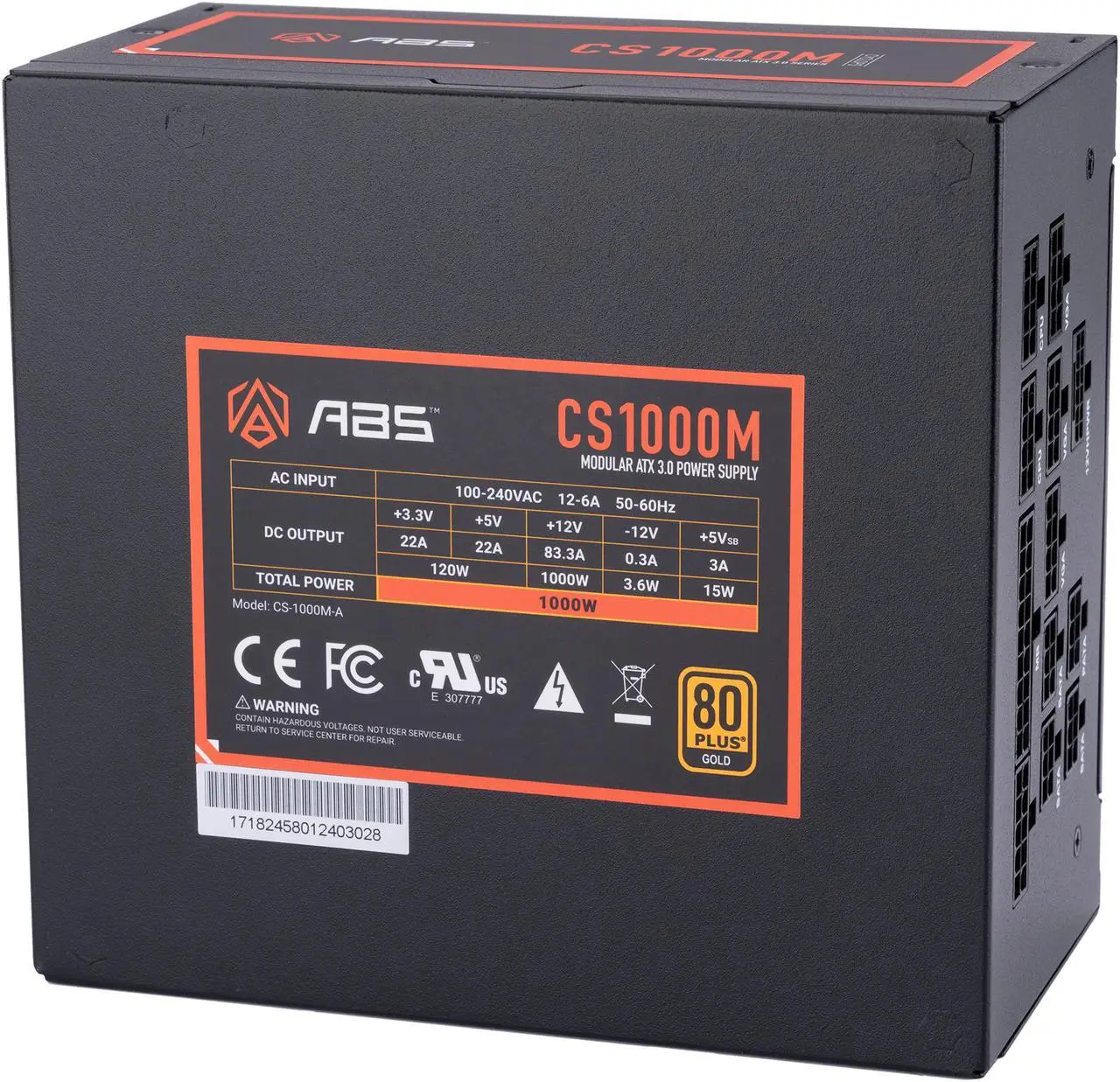 ABS Cyclops CS1000M PCIE 5, 80 GOLD Fully Modular Gaming PSU, 12VHPWR ...