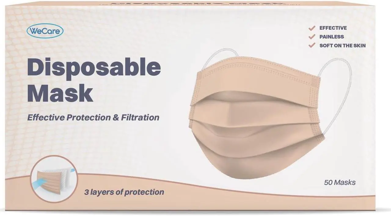 WeCare Disposable Face Mask, 3-Ply with Ear Loop (50 Individually ...