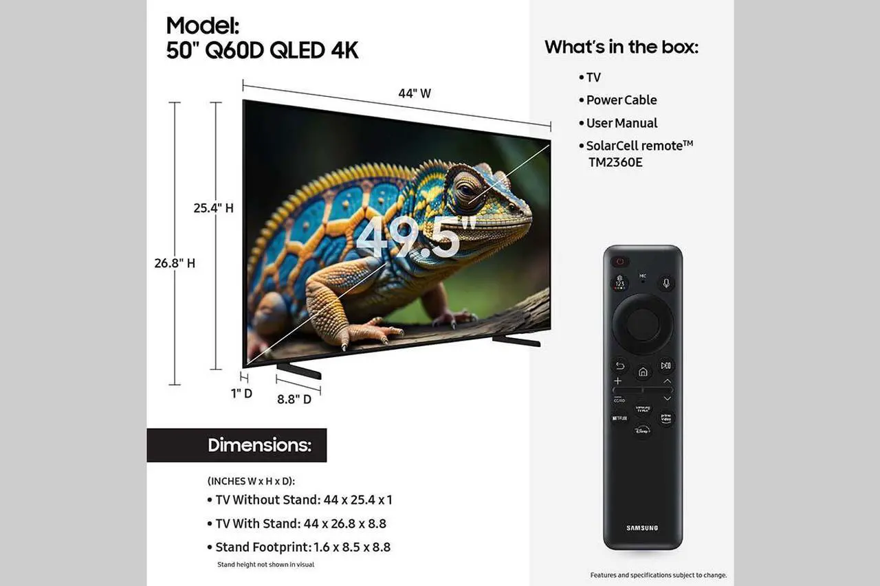 Samsung 50" Class Q60D Series QLED 4K Smart TV (QN50Q60DAFXZA, 2024 ...
