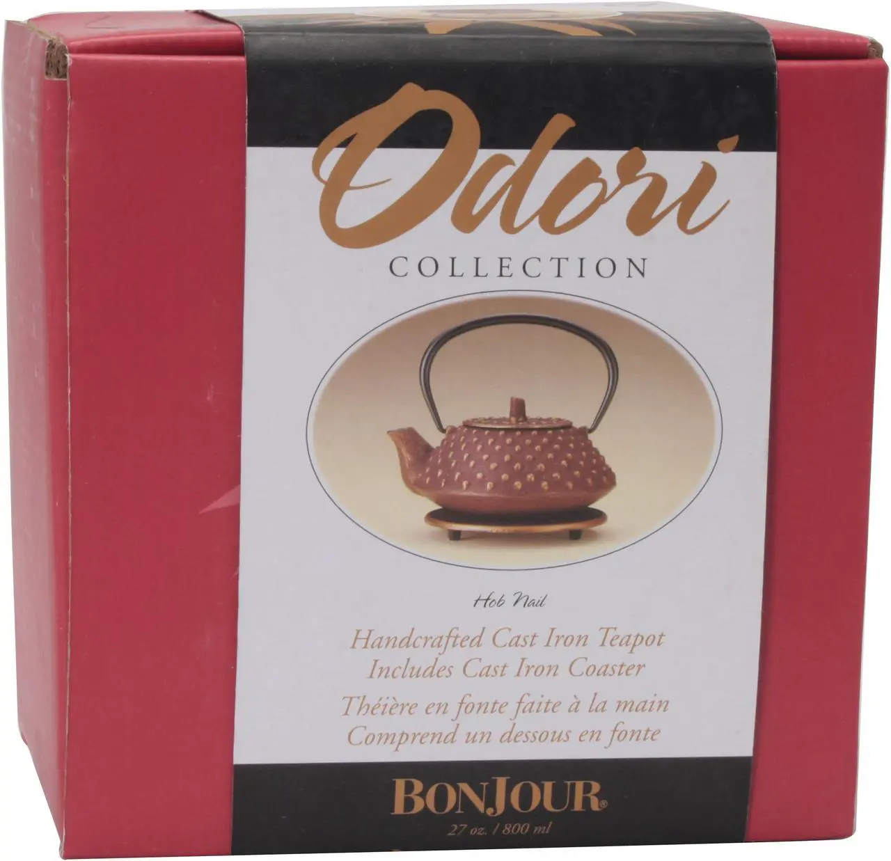 BONJOUR 53786 Hob Nail 27 oz Cast Iron Teapot With Stainless Steel ...