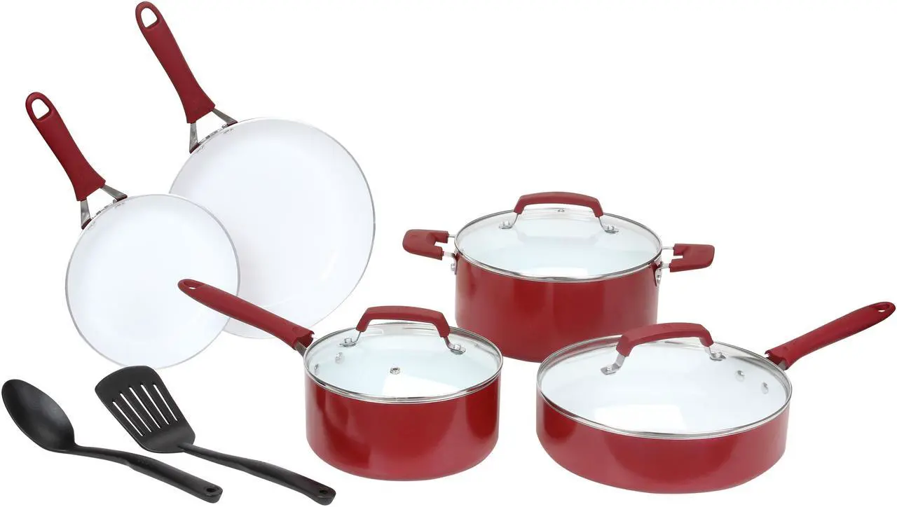 WearEver Pure Living Ceramic Nonstick 10-Piece Set, Red - Newegg.com