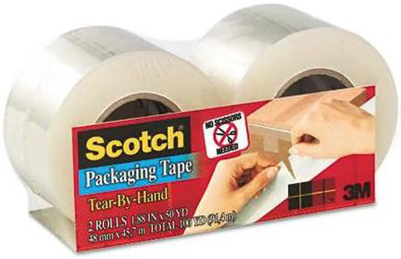 3M 38422 Tear-By-Hand Packaging Tape 2 x 50 Yards 1-1/2 Core Clear Two ...