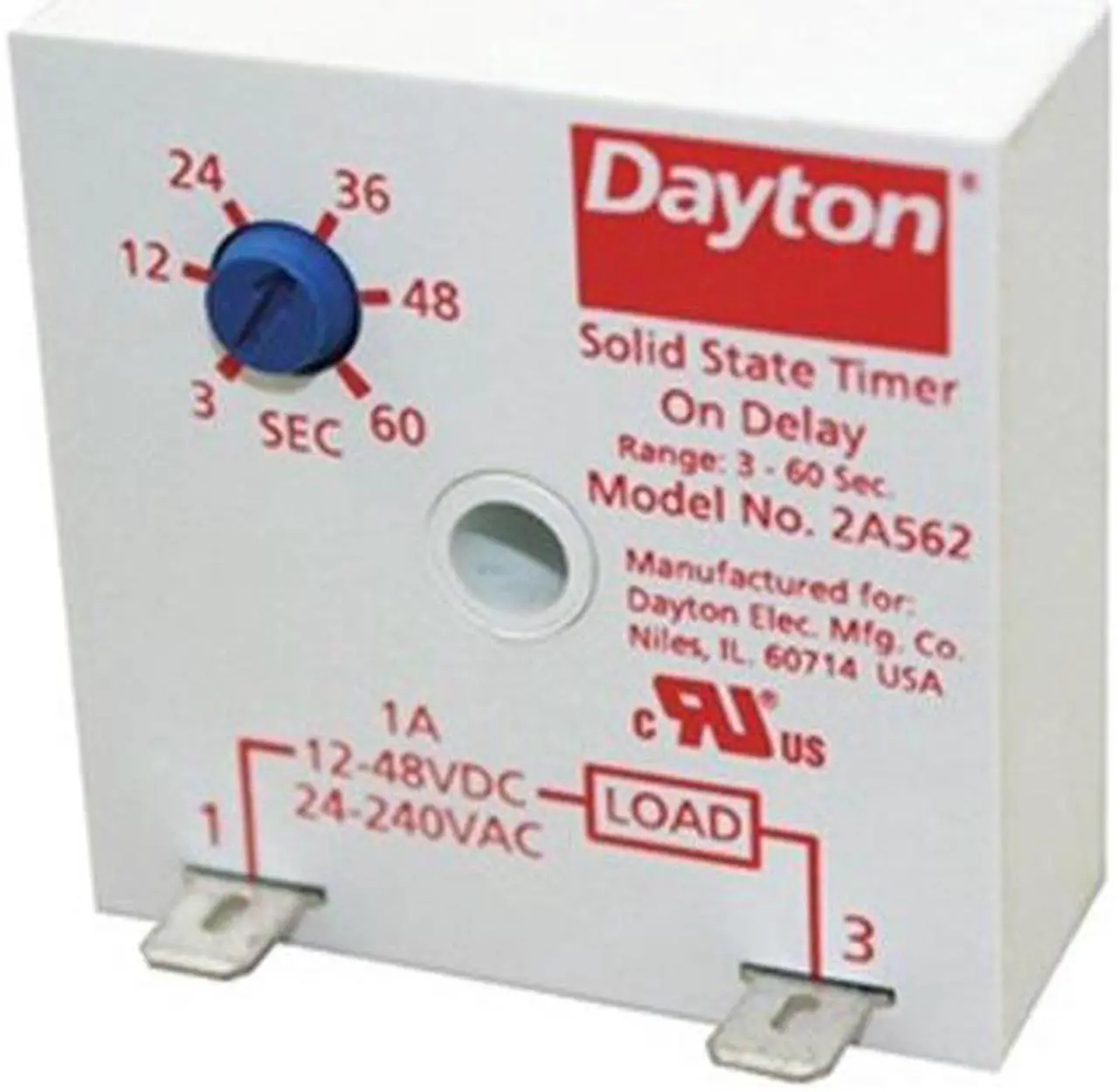 DAYTON 2A562 Encapsulated Timer Relay, 1A, Solid State, Standards ...