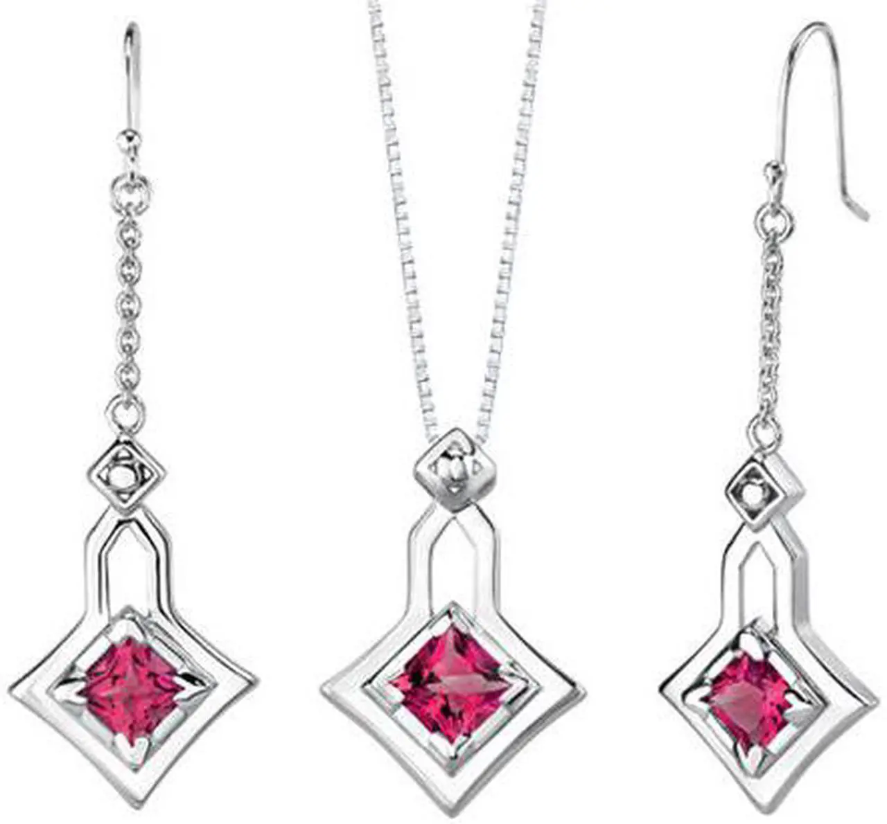 Princess Cut Ruby Pendant Earrings Set in Sterling Silver - Newegg.com