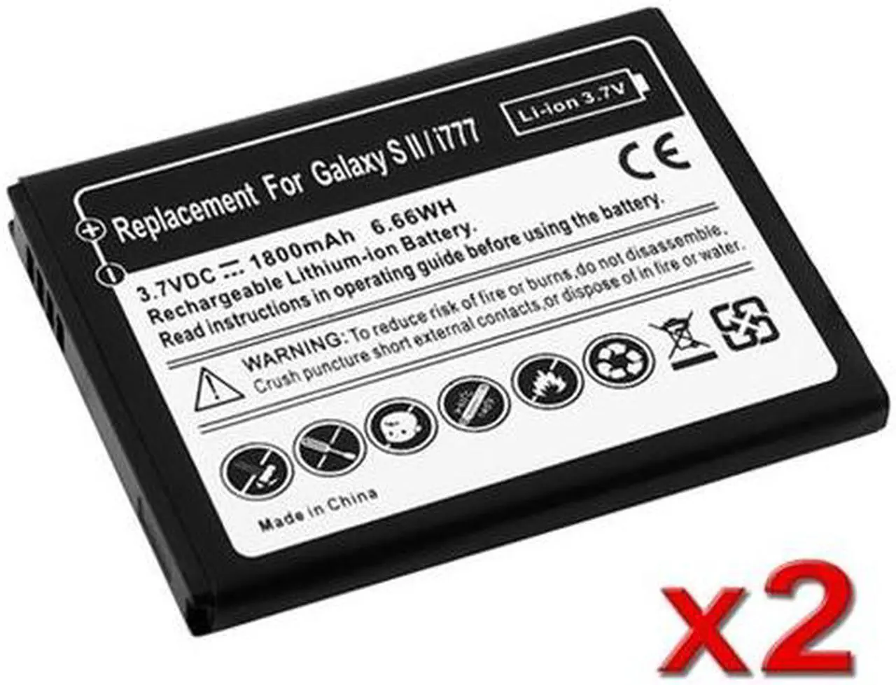 2X Replacement Battery compatible with AT&T Samsung© Galaxy S2 II SGH-i777 1800mAh - Newegg.com