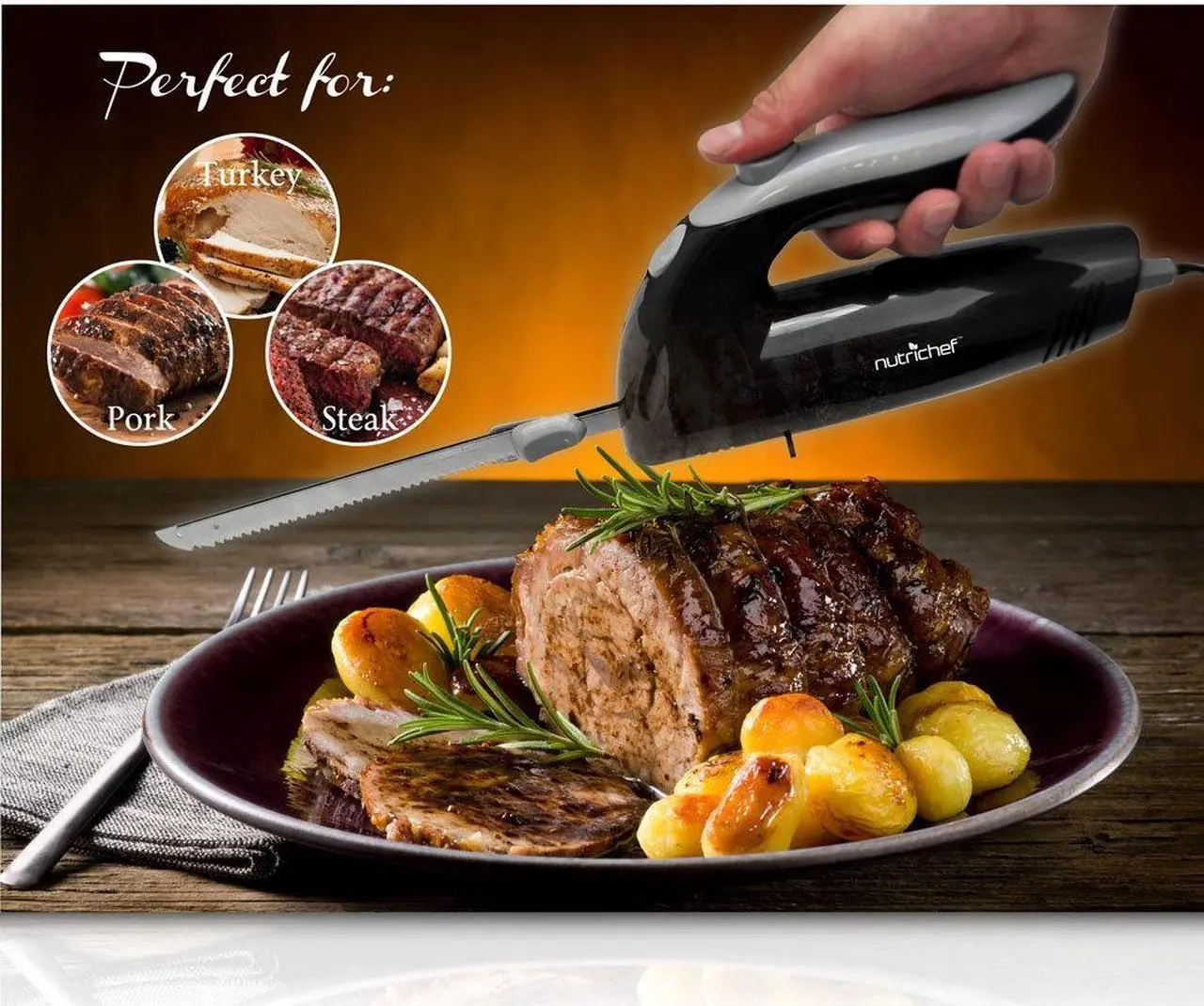 NutriChef PKELKN8 Electric Cutting & Carving Knife Slicer - Newegg.com