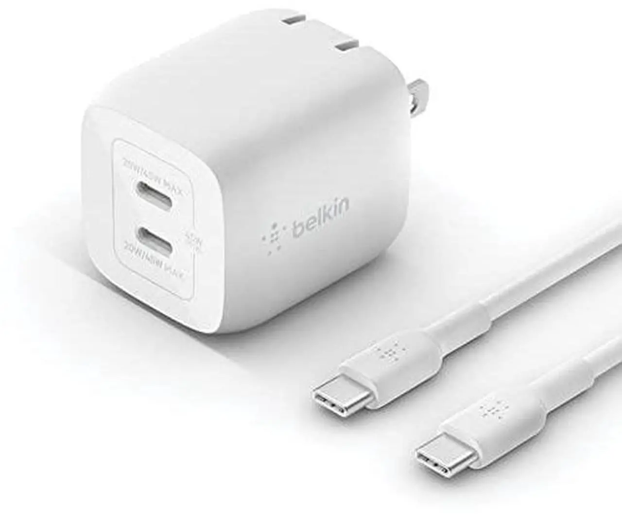 BELKIN WCH011dq2MWH-B6 White Dual USB-C GaN Wall Charger with PPS 45W ...