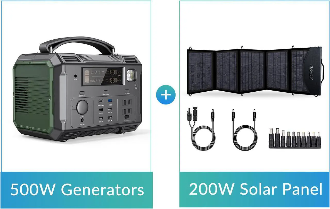 ORICO 500W Portable Solar Power Station with 200W Solar Panel, 505Wh ...