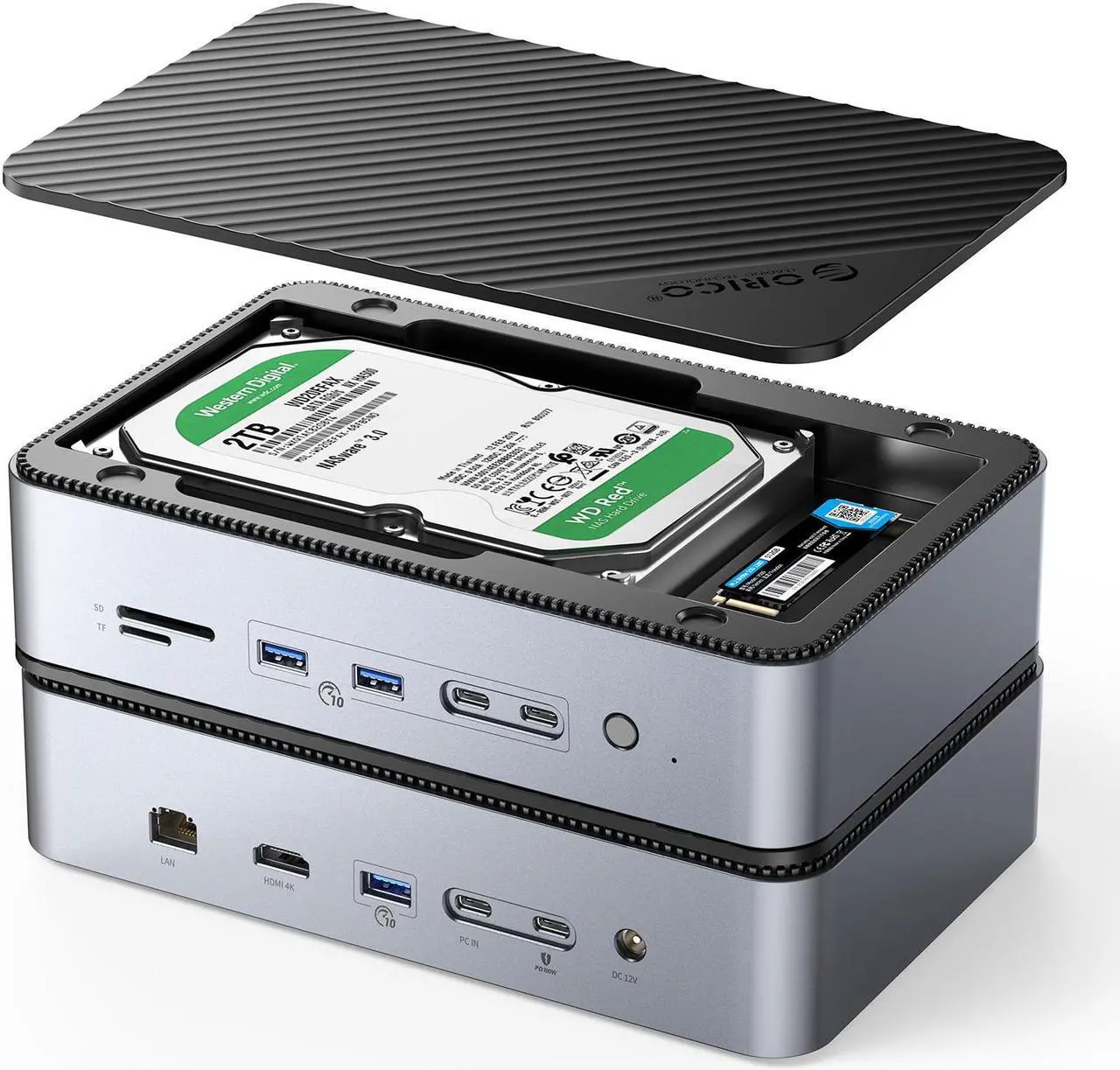 ORICO USB-C Hub with Dual Hard Drive Enclosure, 12-in-1 USB C Docking ...
