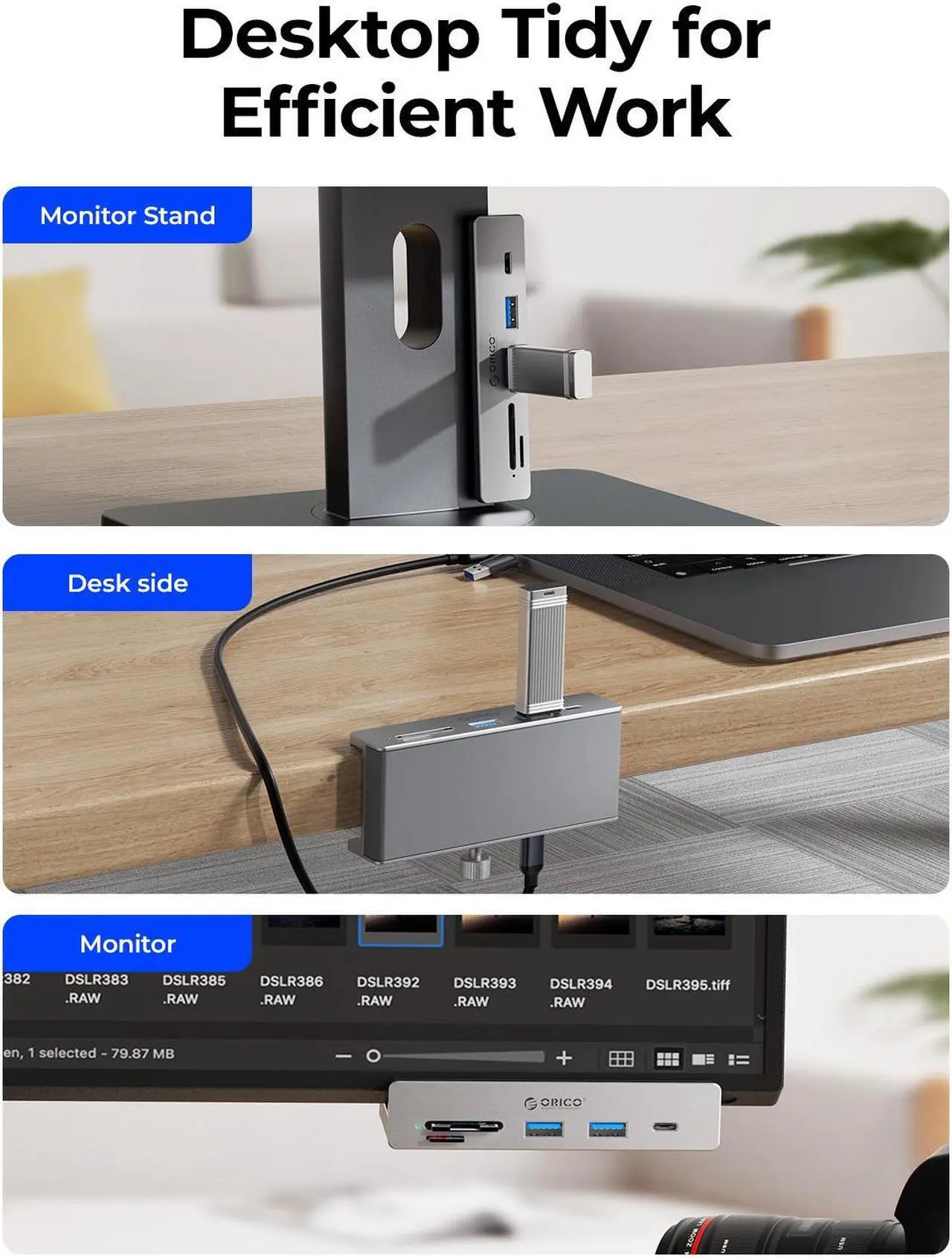 ORICO USB C HUB, Monitor-Edge and Desk-Edge USB 3.0 2-Port & USB C*1 ...