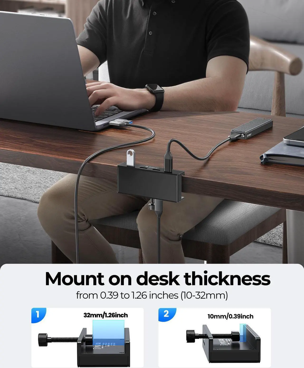 ORICO USB 3.0 HUB, Monitor-Edge and Desk-Edge USB 3.0 3-Port USB C*1 ...