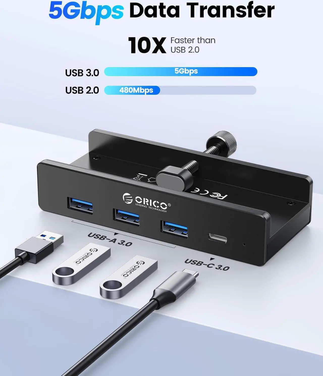 ORICO USB 3.0 HUB, Monitor-Edge and Desk-Edge USB 3.0 3-Port USB C*1 ...