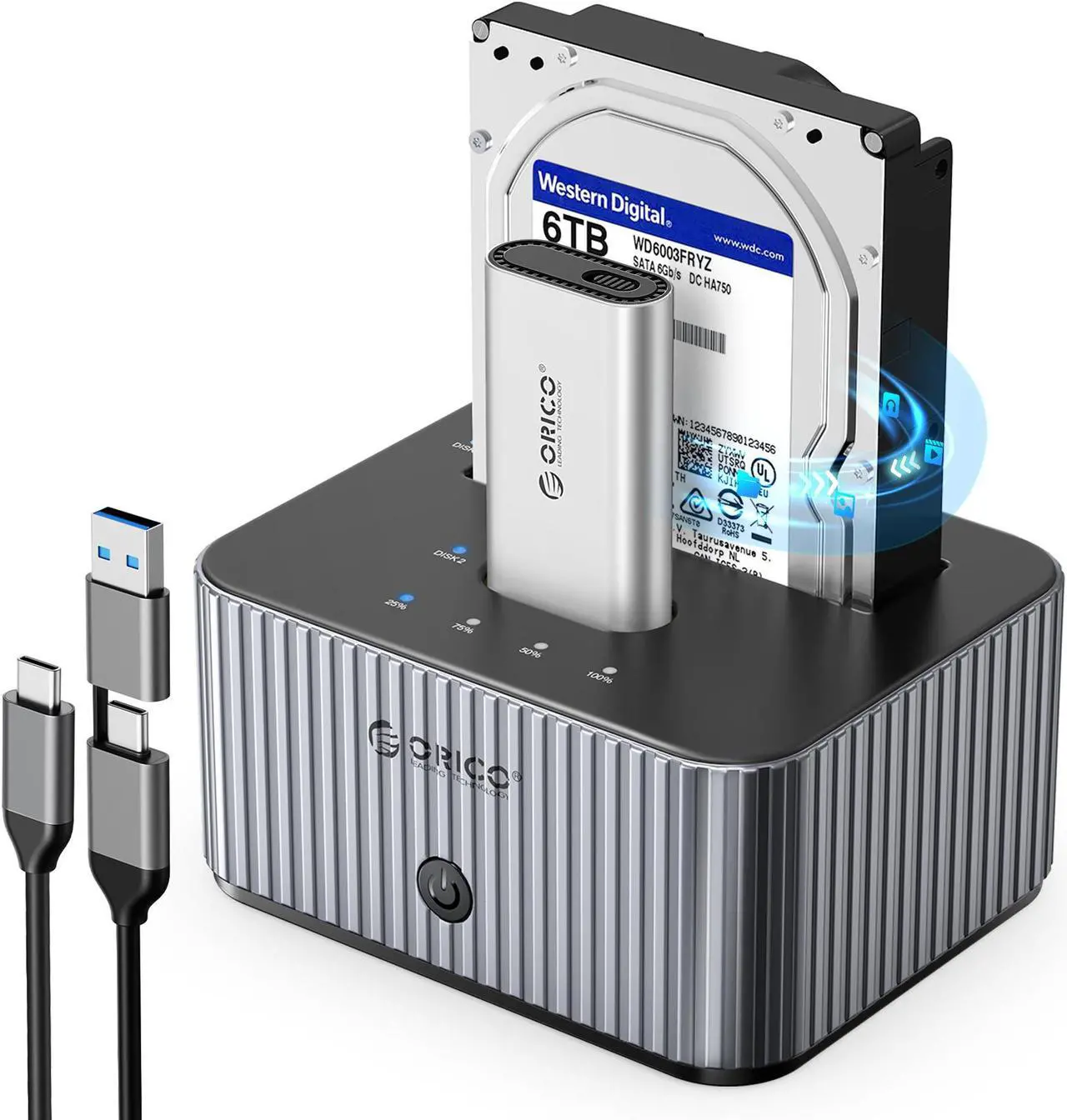 ORICO 2 Bay USB C M.2 NVMe SSD/SATA HDD SSD Enclosure Docking Station ...