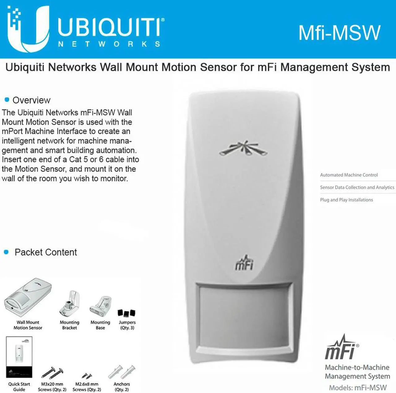Ubiquiti mFi-MSW Wall Mount Motion Sensor for mFi Networked Machine ...