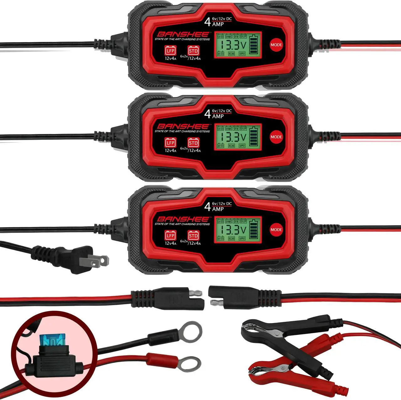 3 Pack Battery Charger Maintainer Trickle 6V 12V 4A Car Automatic ...
