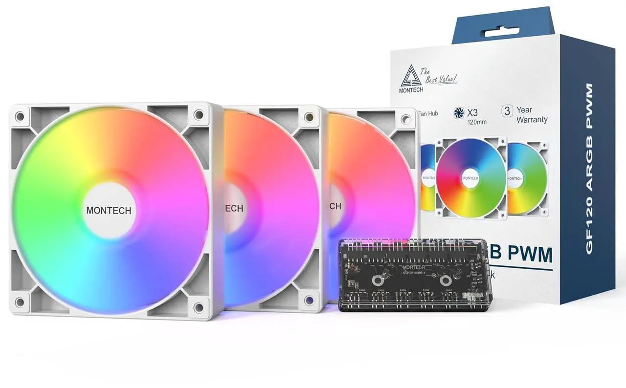 MONTECH GF120 ARGB PWM Hydraulic Bearing Fan 800-1600RPM, Low Noise 25.5dBA, High Airflow 66 ...