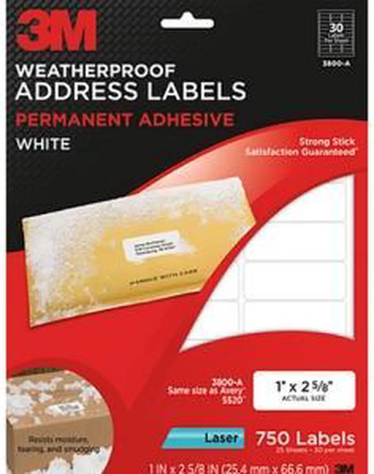 Permanent Adhesive White Weatherproof Address Labels, 1 x 2-5/8, 750 ...