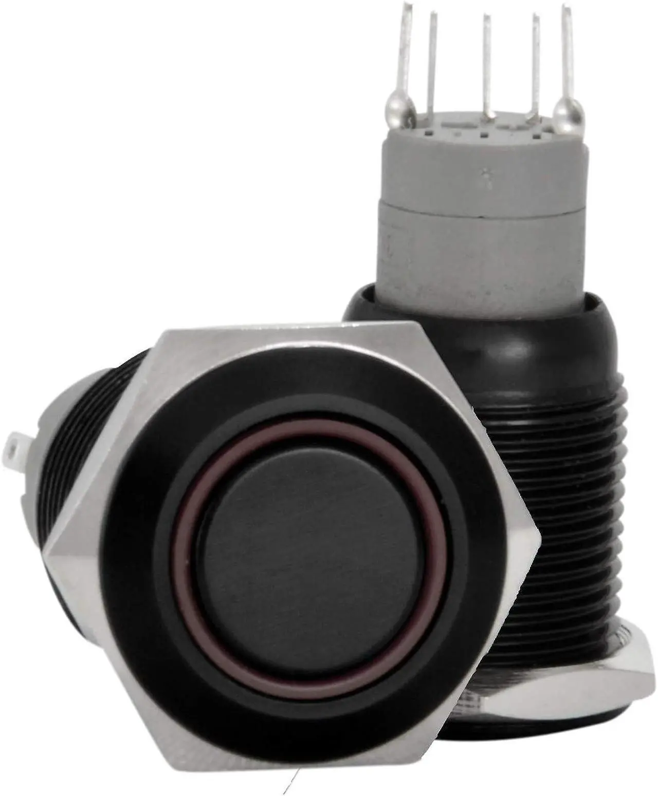 16mm 12V LED Momentary Push Button Black Metal Power Switch, Red ...