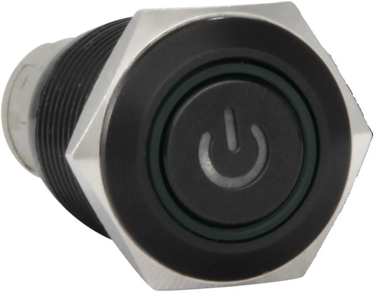 16mm 12V Latching Push Button Power Switch Black Metal Green LED ...