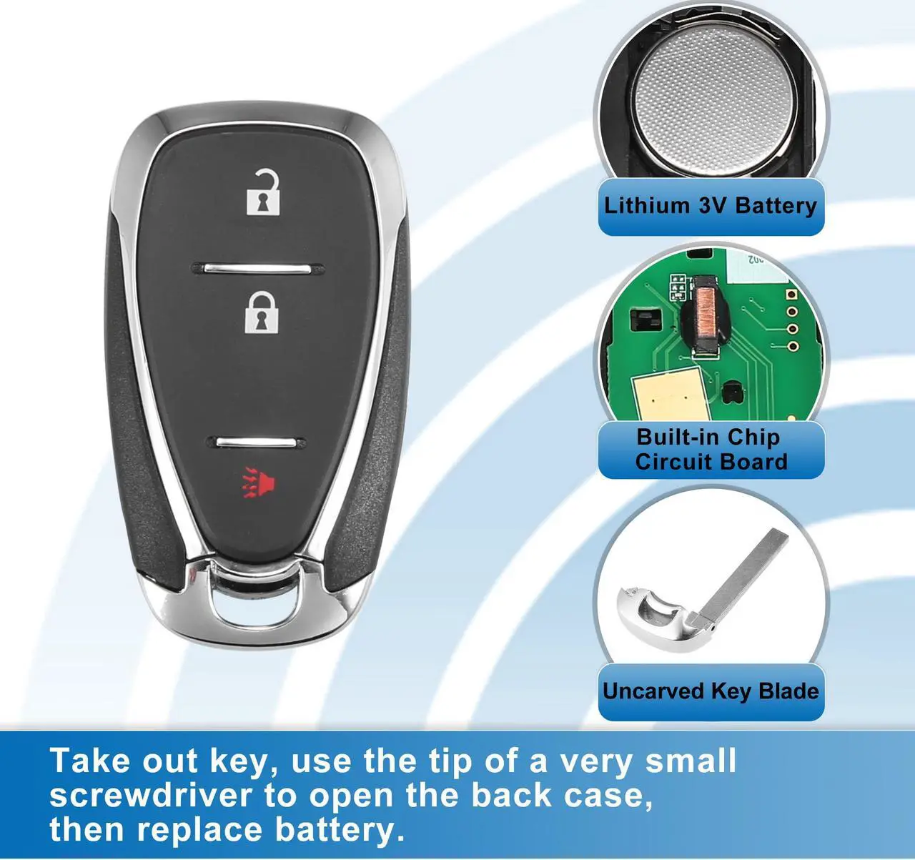 3 Button Car Keyless Entry Remote Control Replacement Key Fob Proximity ...