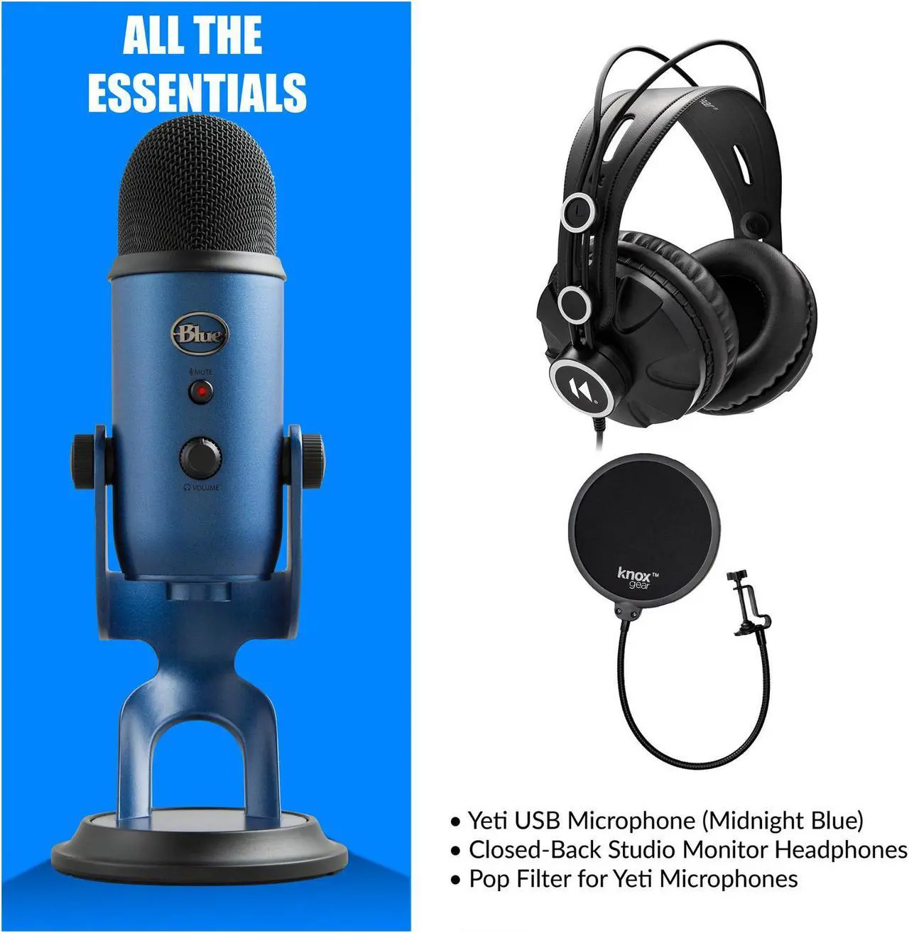 Blue Microphones Yeti USB Microphone (Blue) with Headphones and Pop ...