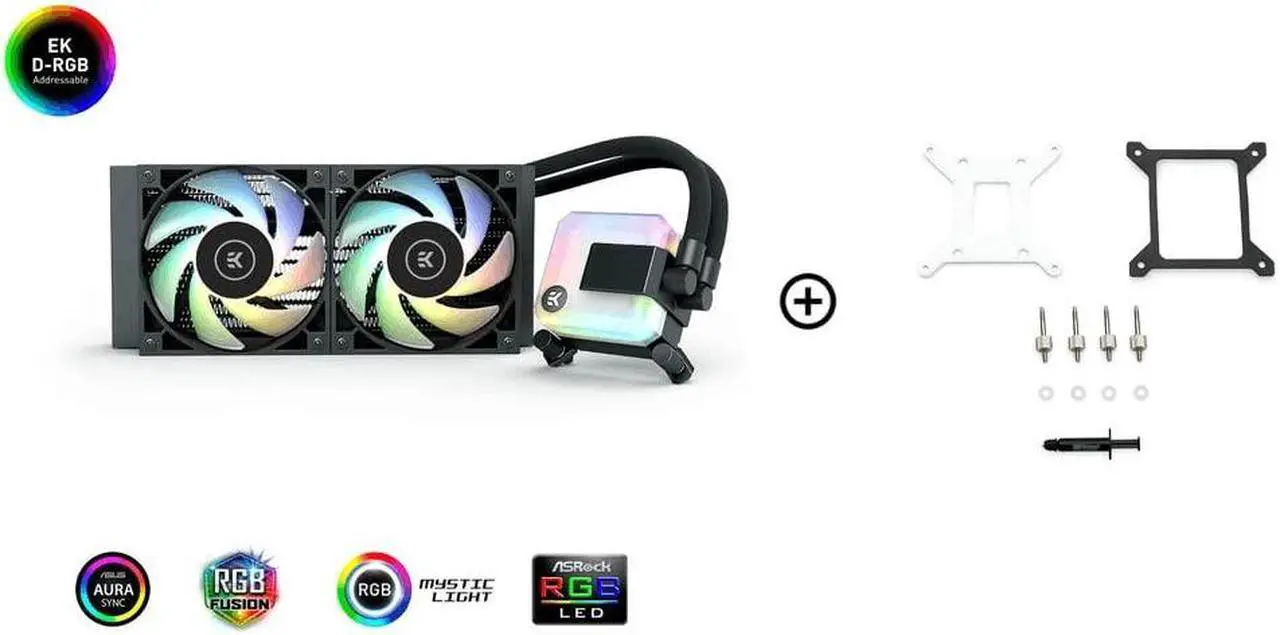 Refurbished: EK 280mm AIO D-RGB All-in-One Liquid CPU Cooler with EK-Vardar High-Performance PMW ...