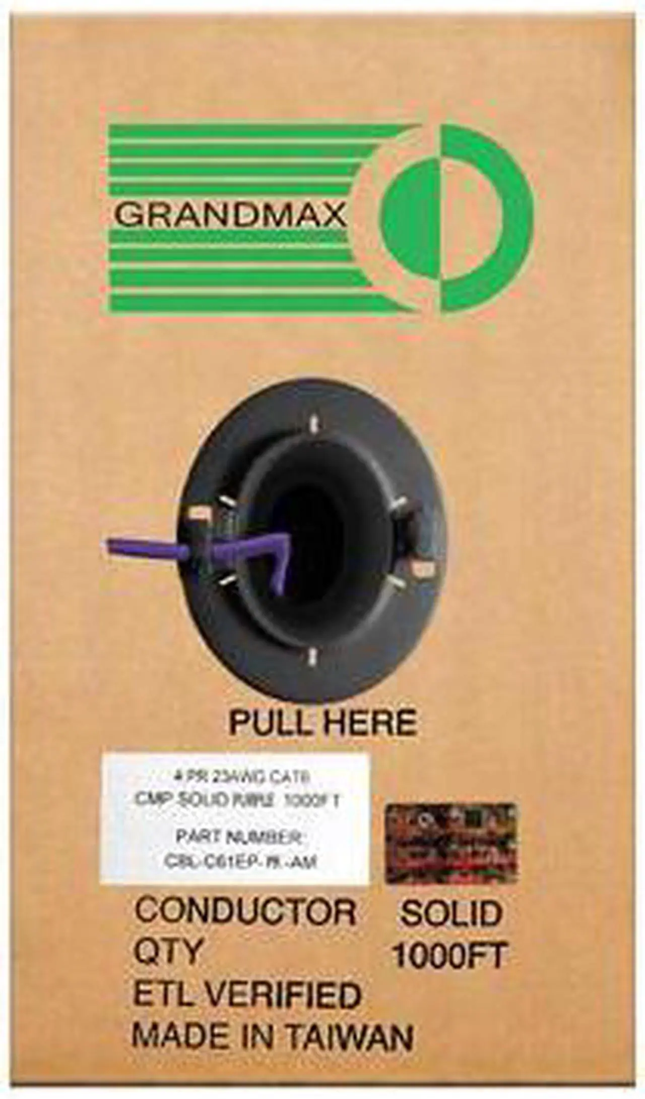 Grandmax CAT6 550MHz Plenum Solid Ethernet PVC Bulk Cable, 1000ft, Wire ...