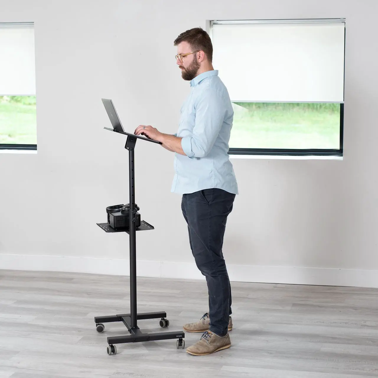 VIVO Black Mobile Rolling Projector Stand | Height Adjustable Projector ...