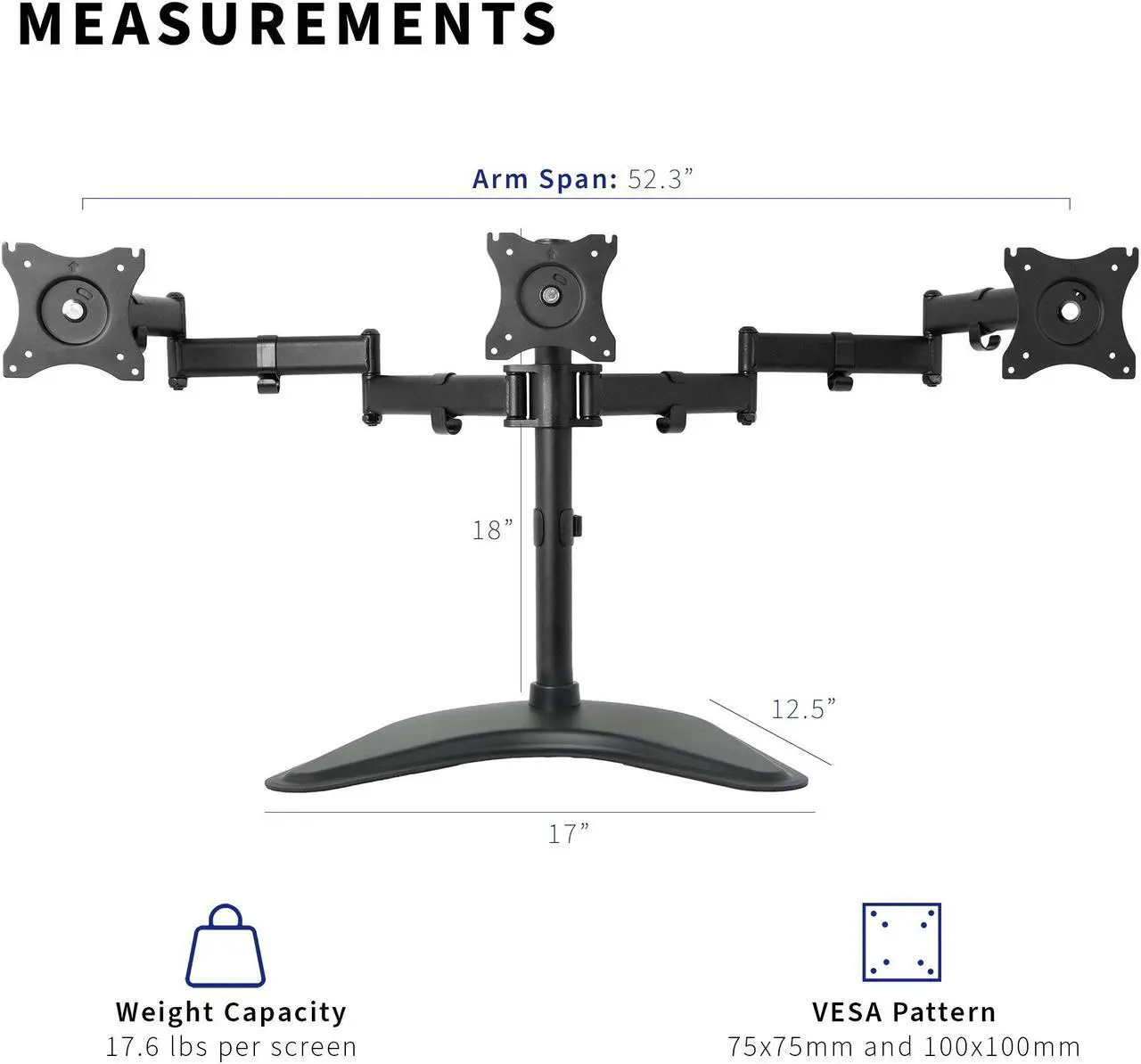 VIVO Triple Monitor Mount Fully Adjustable Desk Free Stand for 3 LCD ...