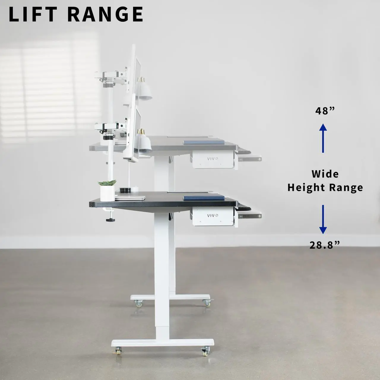 VIVO Electric 71x30 Desk w/ Memory Panel, Drawer, Tray, Casters, White ...