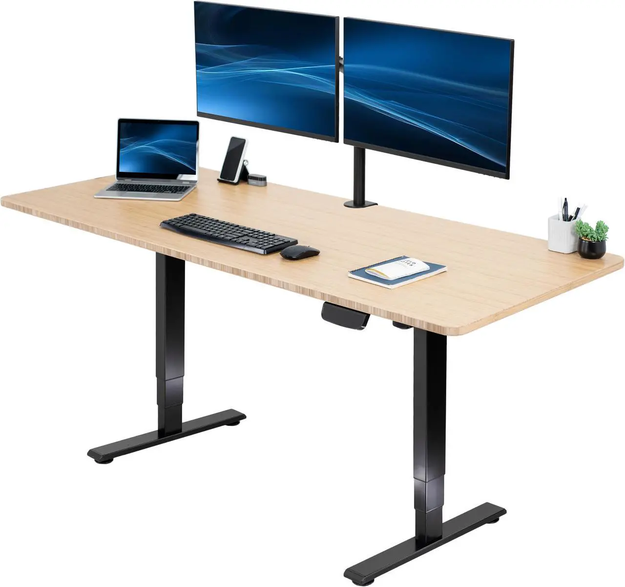 VIVO Electric 71 x 30 Standup Desk with Memory Controller, Bamboo One ...