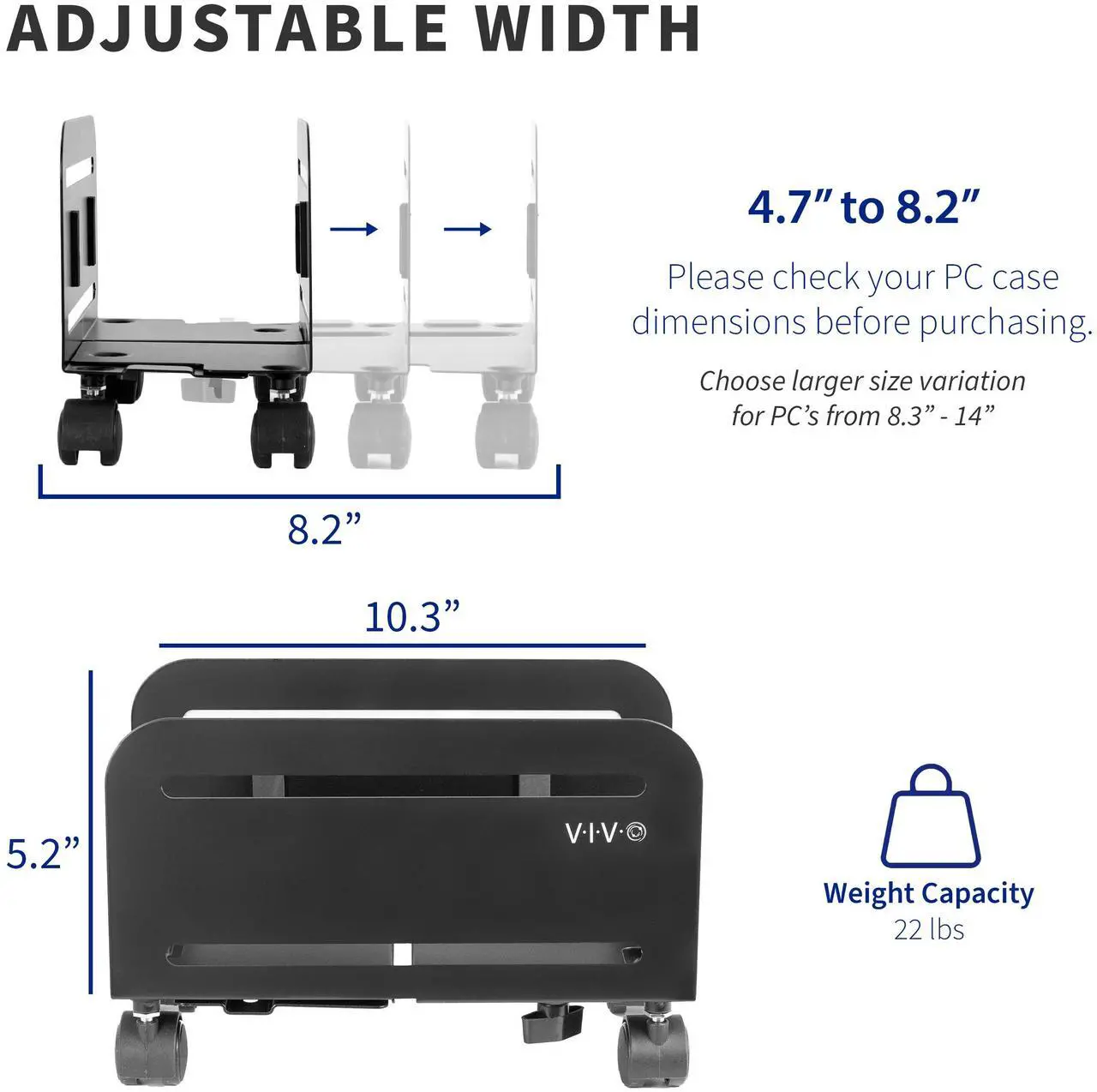 VIVO Black Computer Desktop ATX Case CPU Steel Rolling Stand Adjustable ...