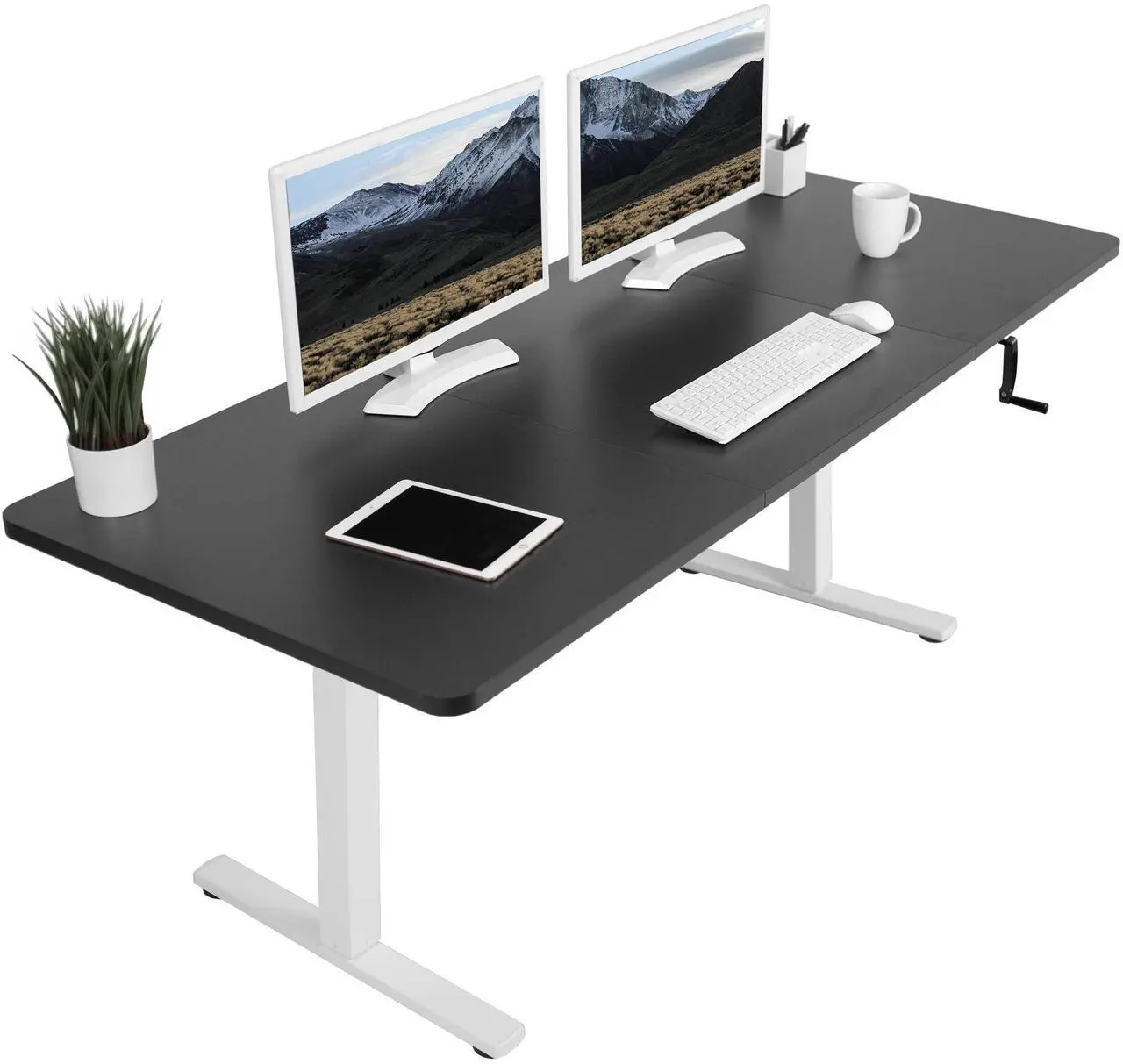 VIVO Manual 71 x 30 Stand Up Desk Workstation, Black Table Top, White ...