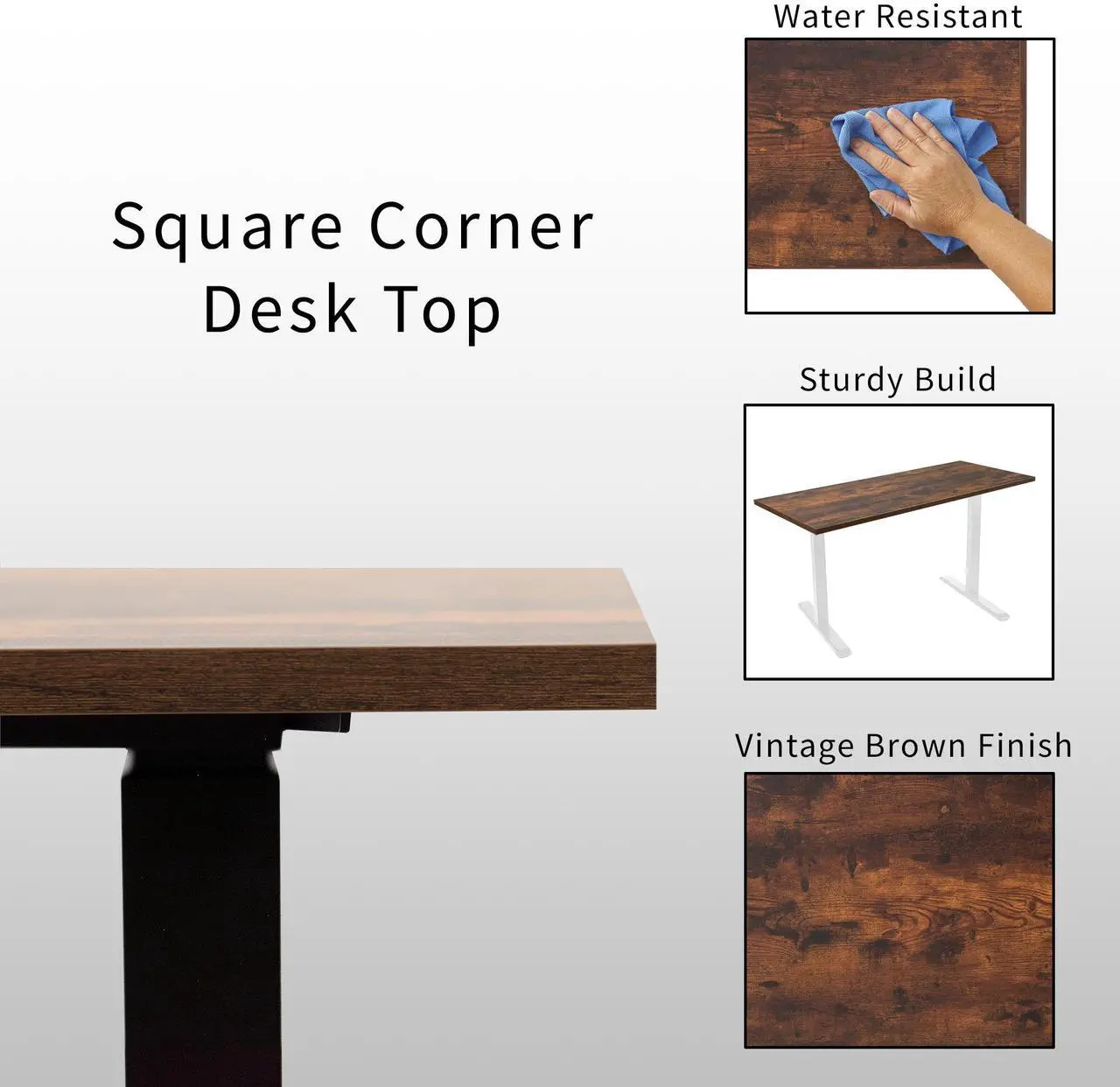 VIVO Vintage Brown 55" x 24" Solid One-Piece Square Corner Table Top ...
