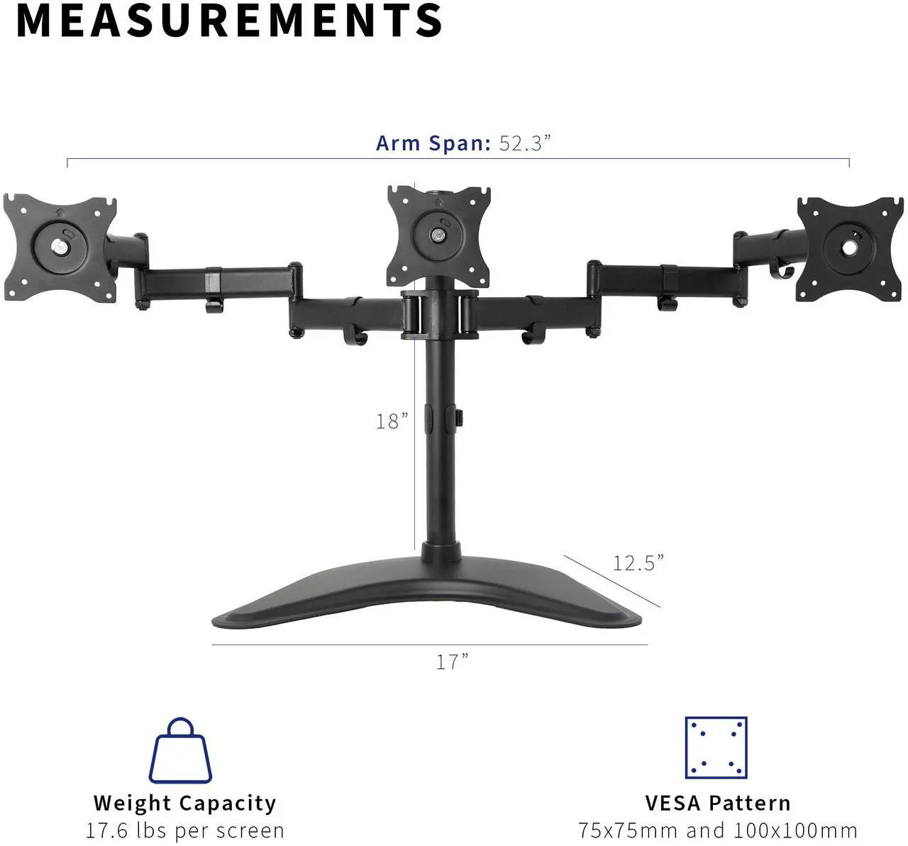 VIVO Triple Monitor Mount Adjustable Desk Free Stand for 3 LCD Screens ...