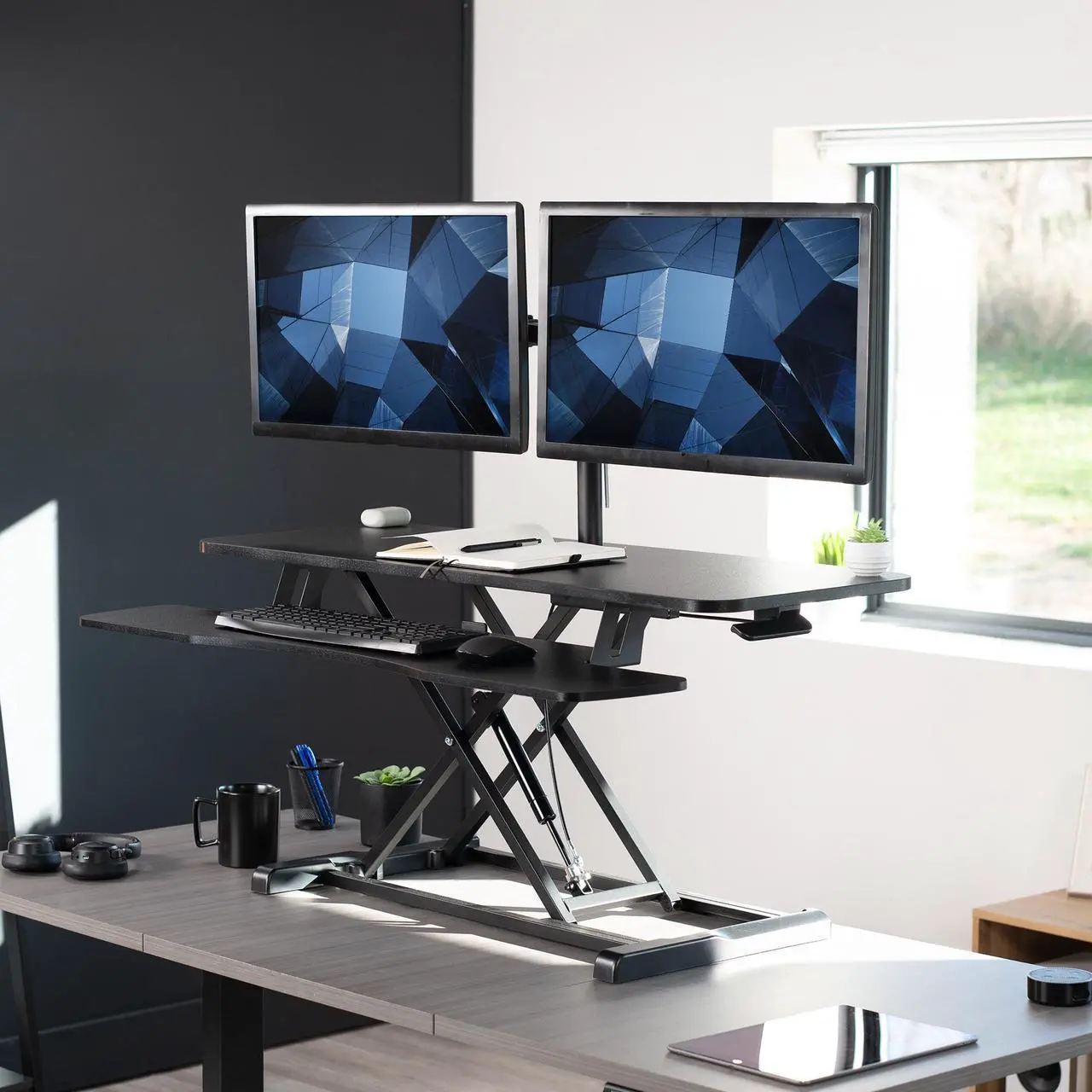 VIVO Black 42" Standing Desk Riser with Adjustable Dual 13" to 30 ...