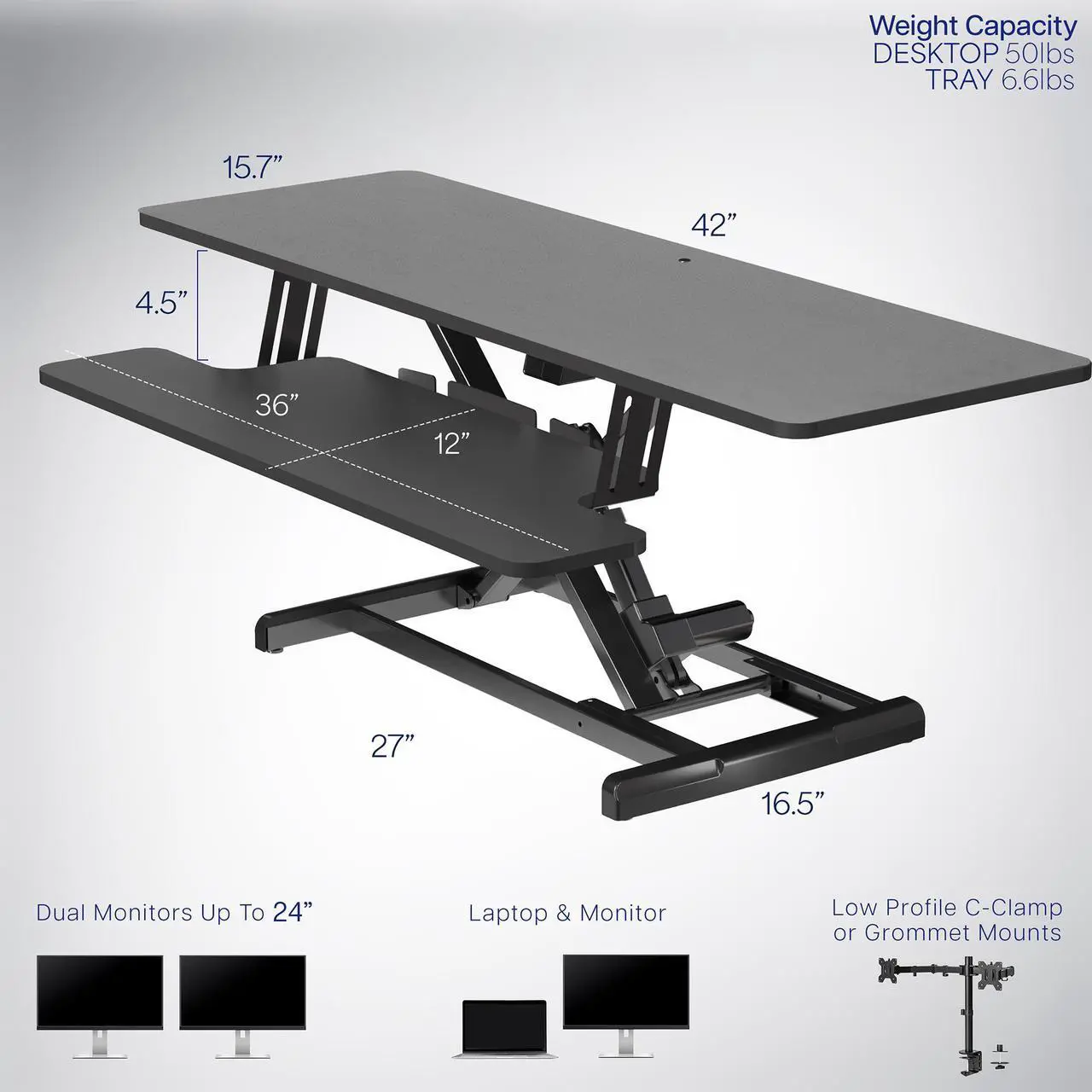 VIVO Black Electric Height Adjustable 42" Standing Desk Monitor Riser ...